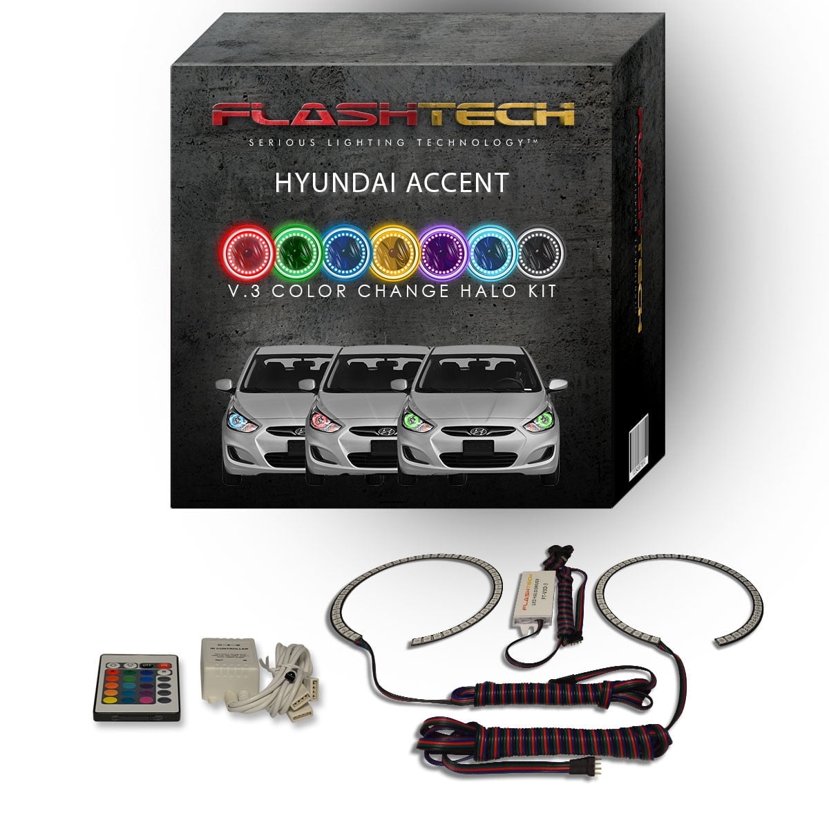 Flashtech RGB Angel Eye LED Halo kit with IR Remote for 12-14 Hyundai ...