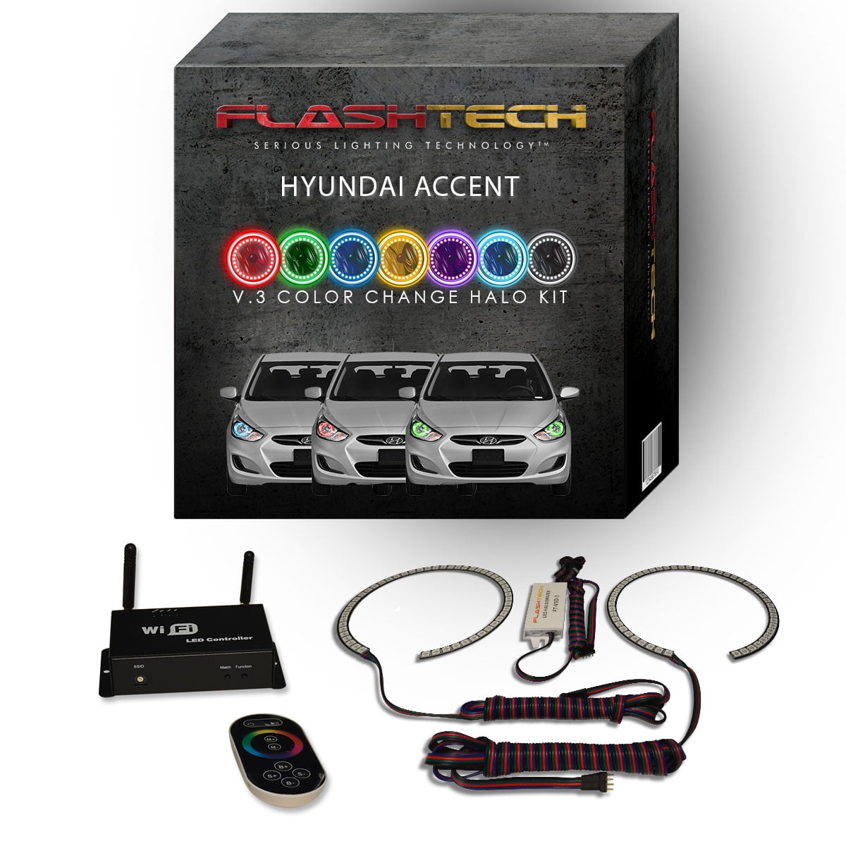 Flashtech RGB Multi Color LED Halo kit with Wifi App for 12-14 Hyundai ...