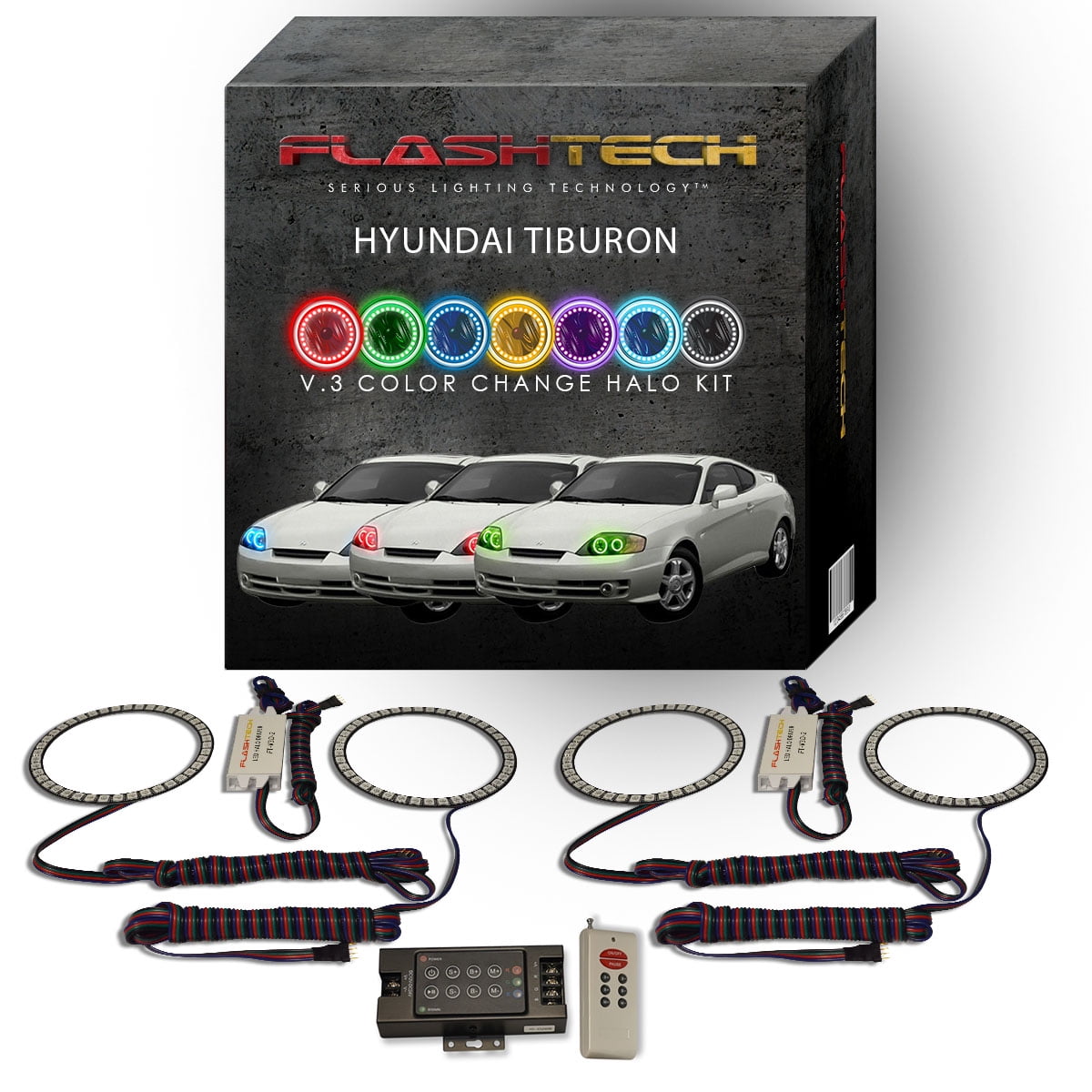 Flashtech RGB Multi Color LED Halo kit with RF Remote for 03-04 Hyundai ...
