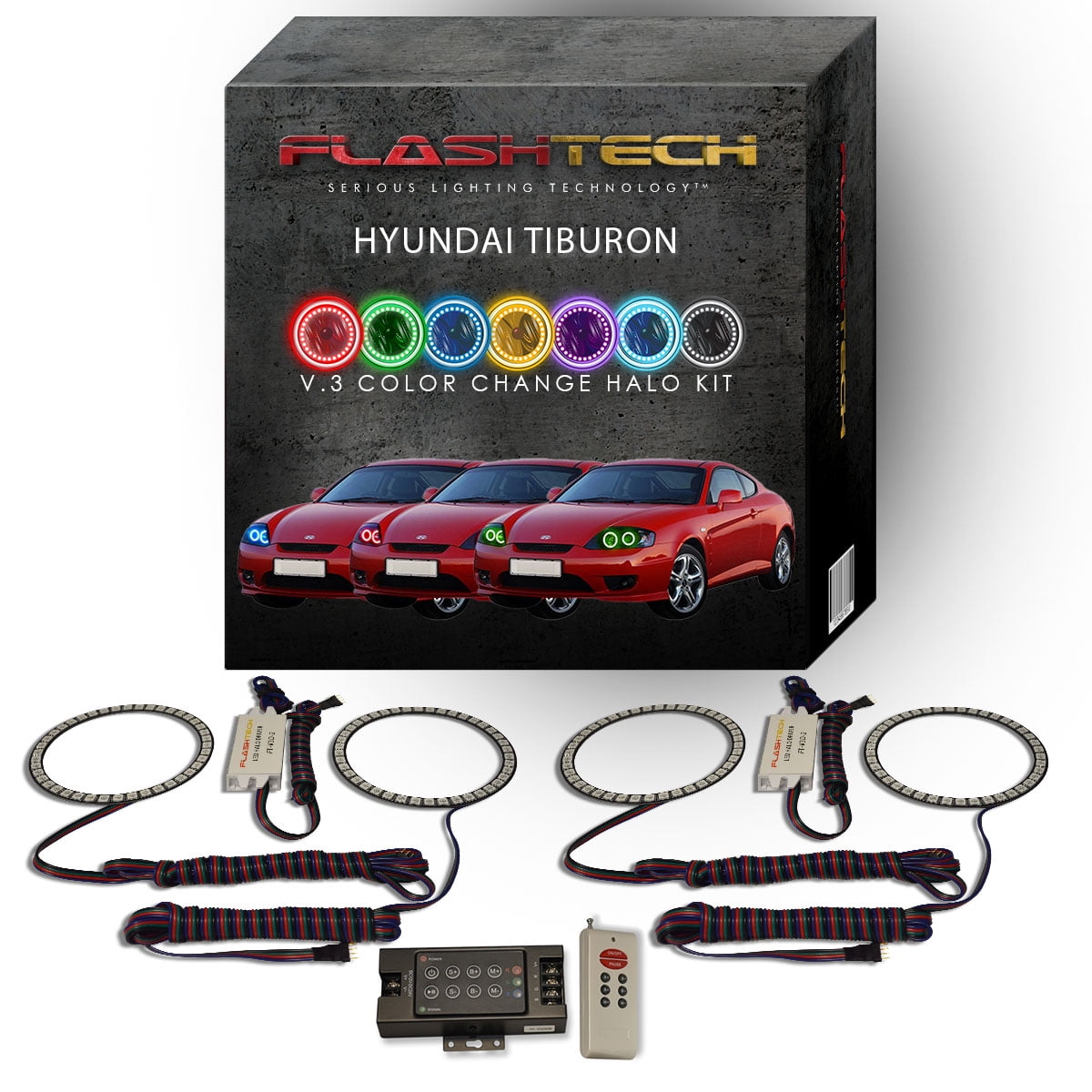Flashtech RGB Multi Color LED Halo kit with RF Remote for 05-06 Hyundai ...