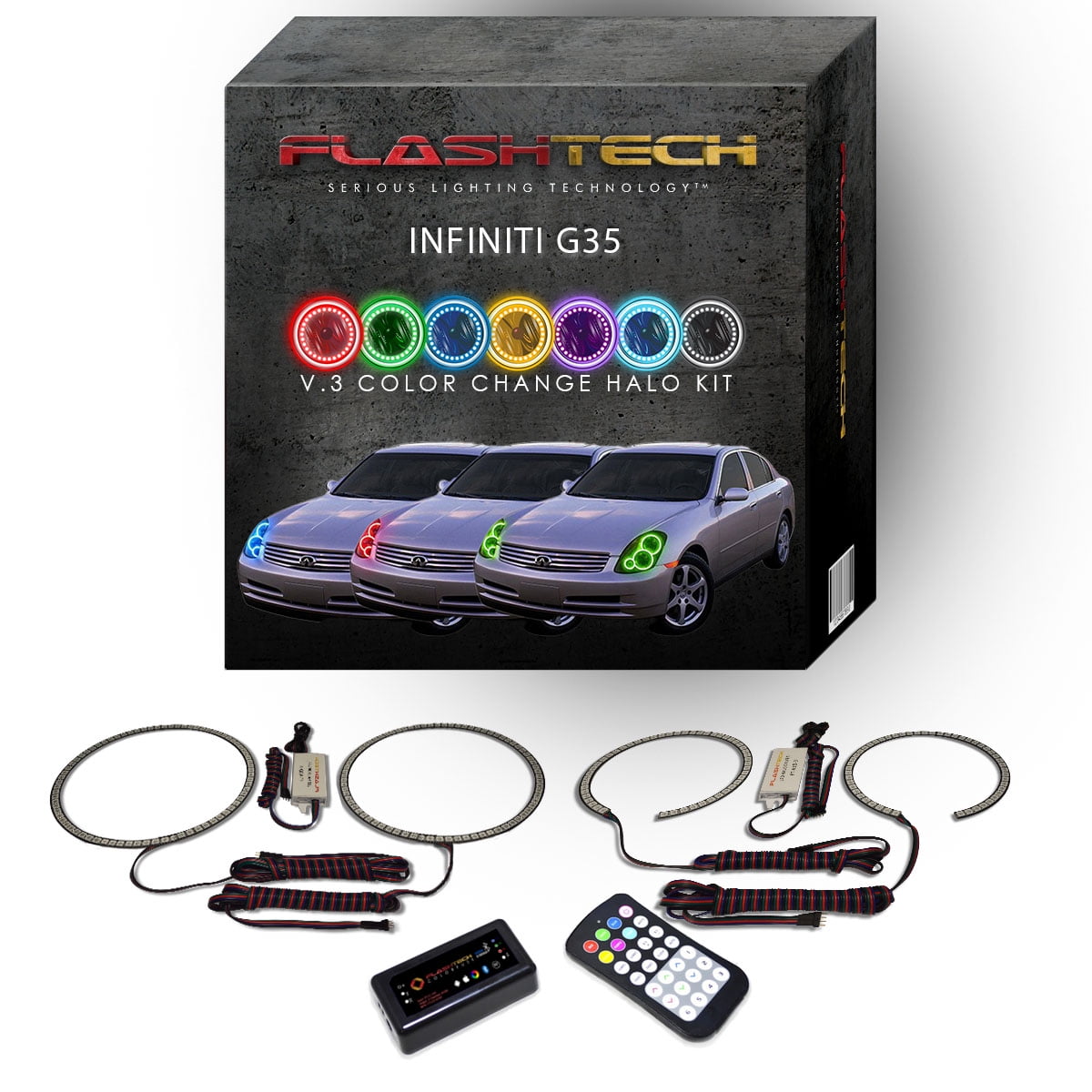 Flashtech RGB Multi Color Bluetooth LED Halo kit for 2003-2004 Infiniti ...