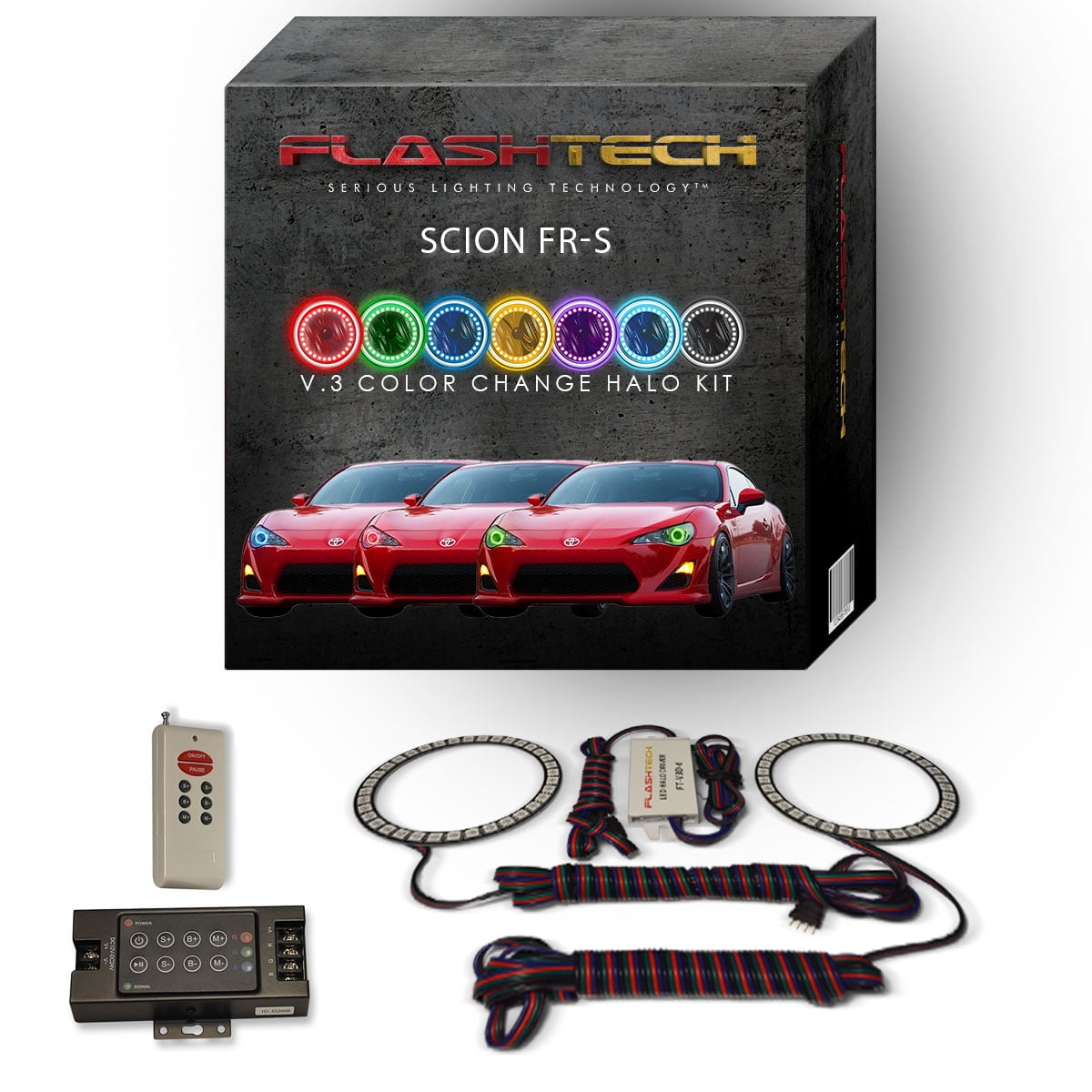 Flashtech RGB Multi Color LED Halo kit with RF Remote for 2012-2016 Scion FR-S Headlights ...