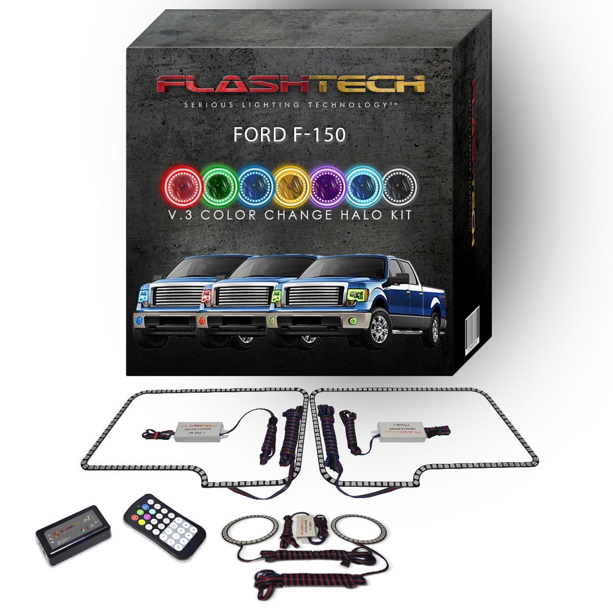 Flashtech RGB Angel Eye LED Halo kit & Remote for 09-14 Ford F-150 ...