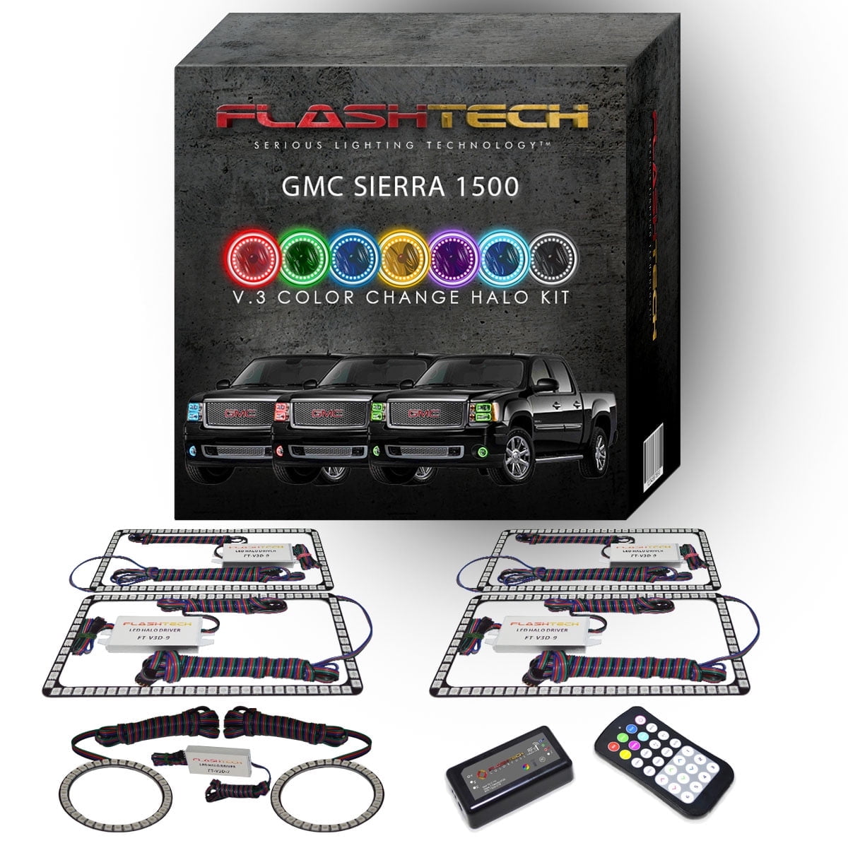 Flashtech RGB LED Halo kit & RF Remote for 08-13 GMC Sierra 1500 ...