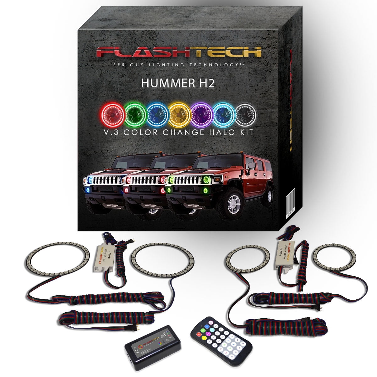 Flashtech RGB Angel Eye LED Halo kit & Remote for 03-09 Hummer H2 ...