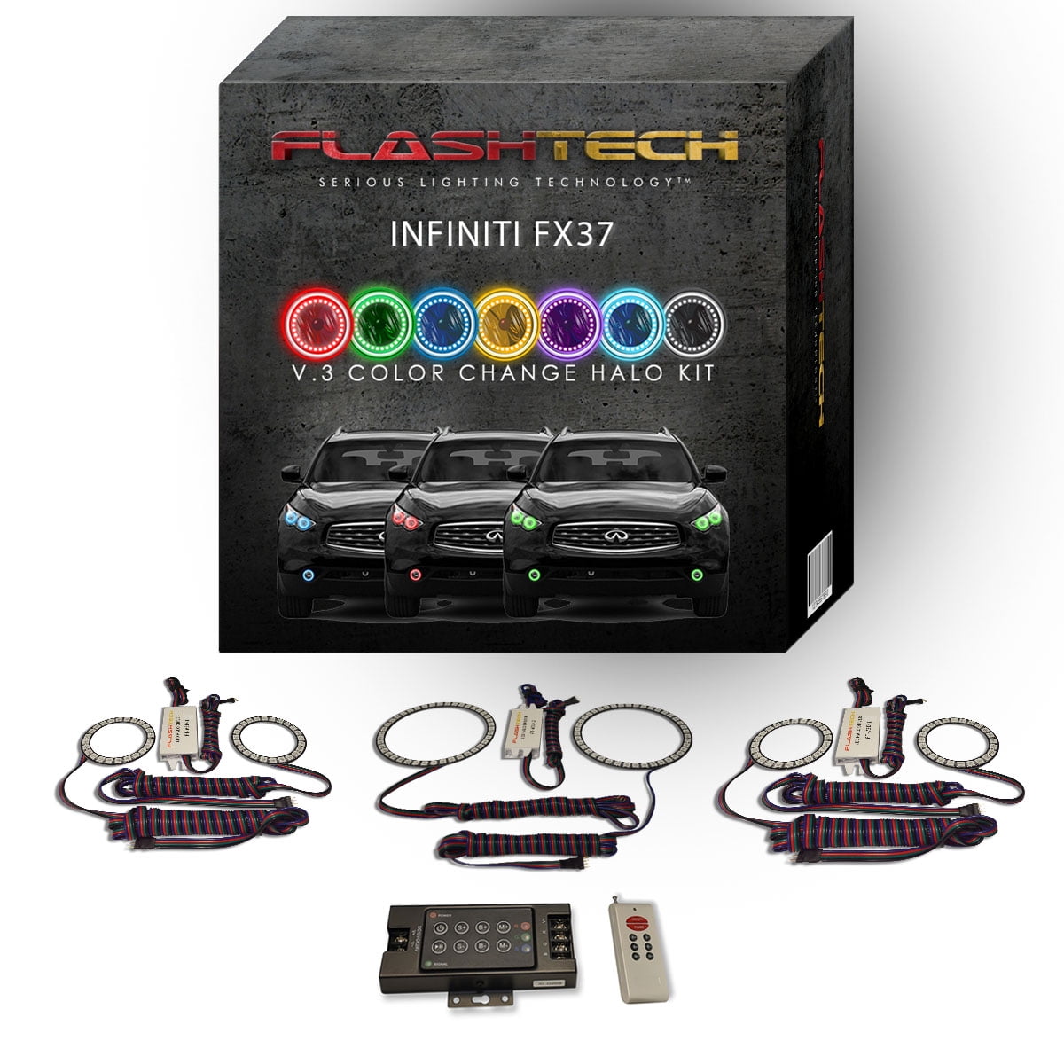 Flashtech RGB Multi Color LED Halo kit & RF for 13-17 Infiniti FX37 ...