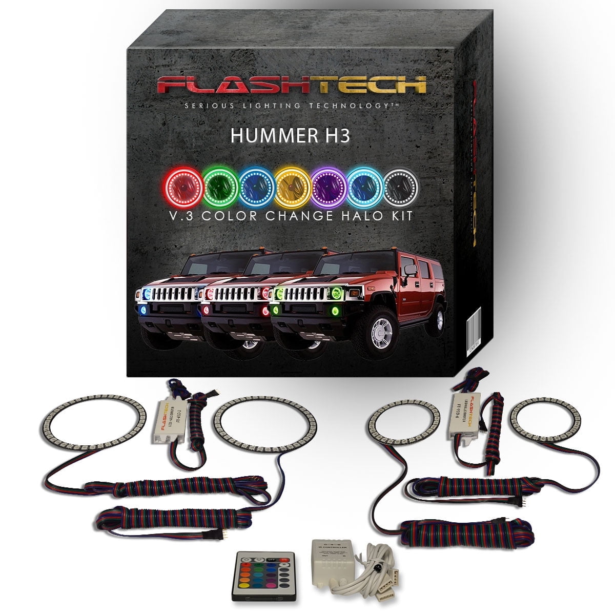 Flashtech RGB Angel Eye Halo kit & IR Remote for 06-10 Hummer H3 ...