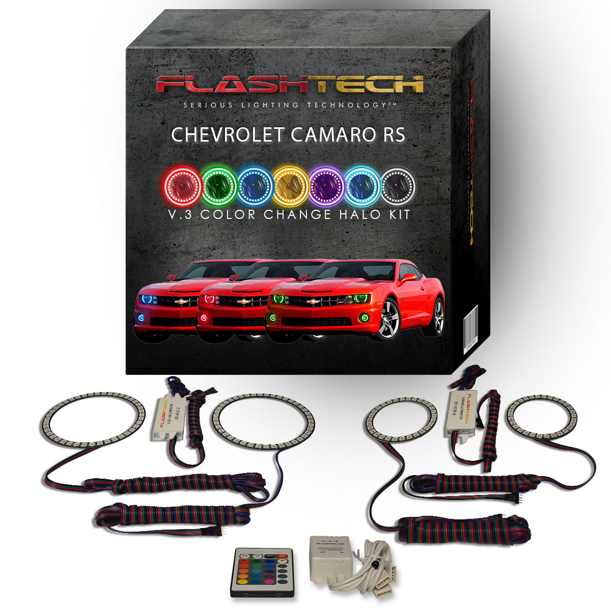 Flashtech RGB Angel Eye Halo kit & IR Remote for 10-13 Chevy Camaro Headlight & Fog Lights ...