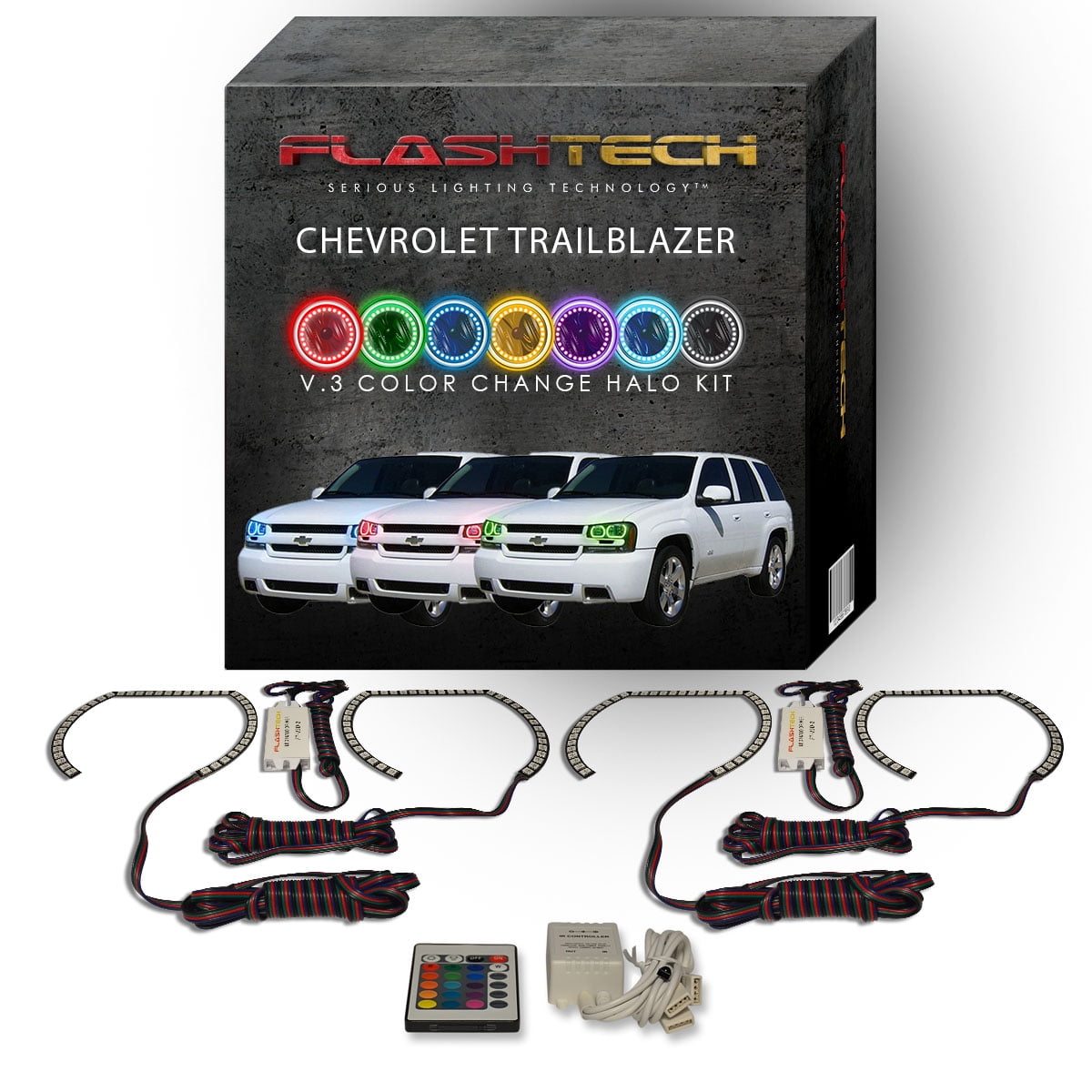 Flashtech RGB Angel Eye LED Halo kit with IR Remote for 02-09 Chevy ...