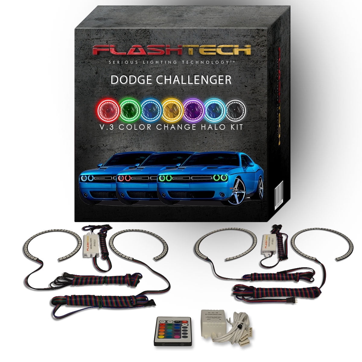 Flashtech RGB Angel Eye LED Halo kit with IR Remote for 15-23 Dodge ...