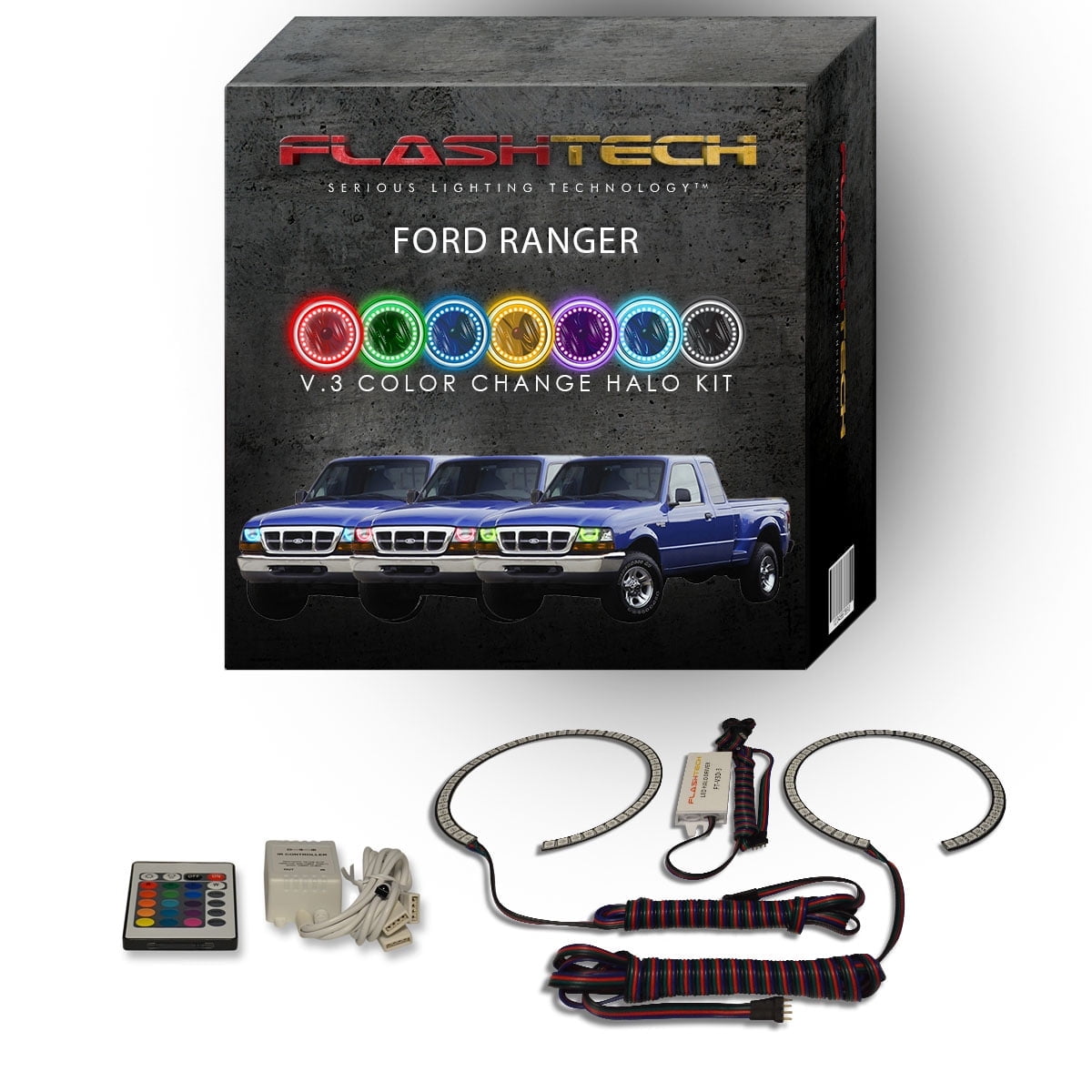 Flashtech RGB Angel Eye LED Halo kit with IR Remote for 1998-2000 Ford ...