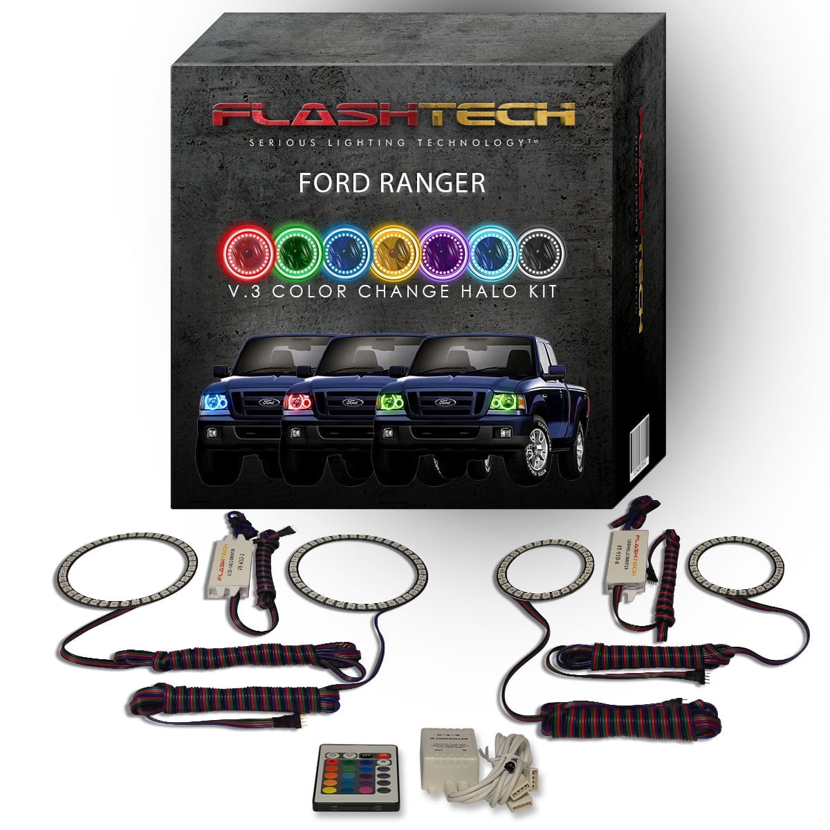 Flashtech RGB Angel Eye LED Halo kit with IR Remote for 2001-2011 Ford ...