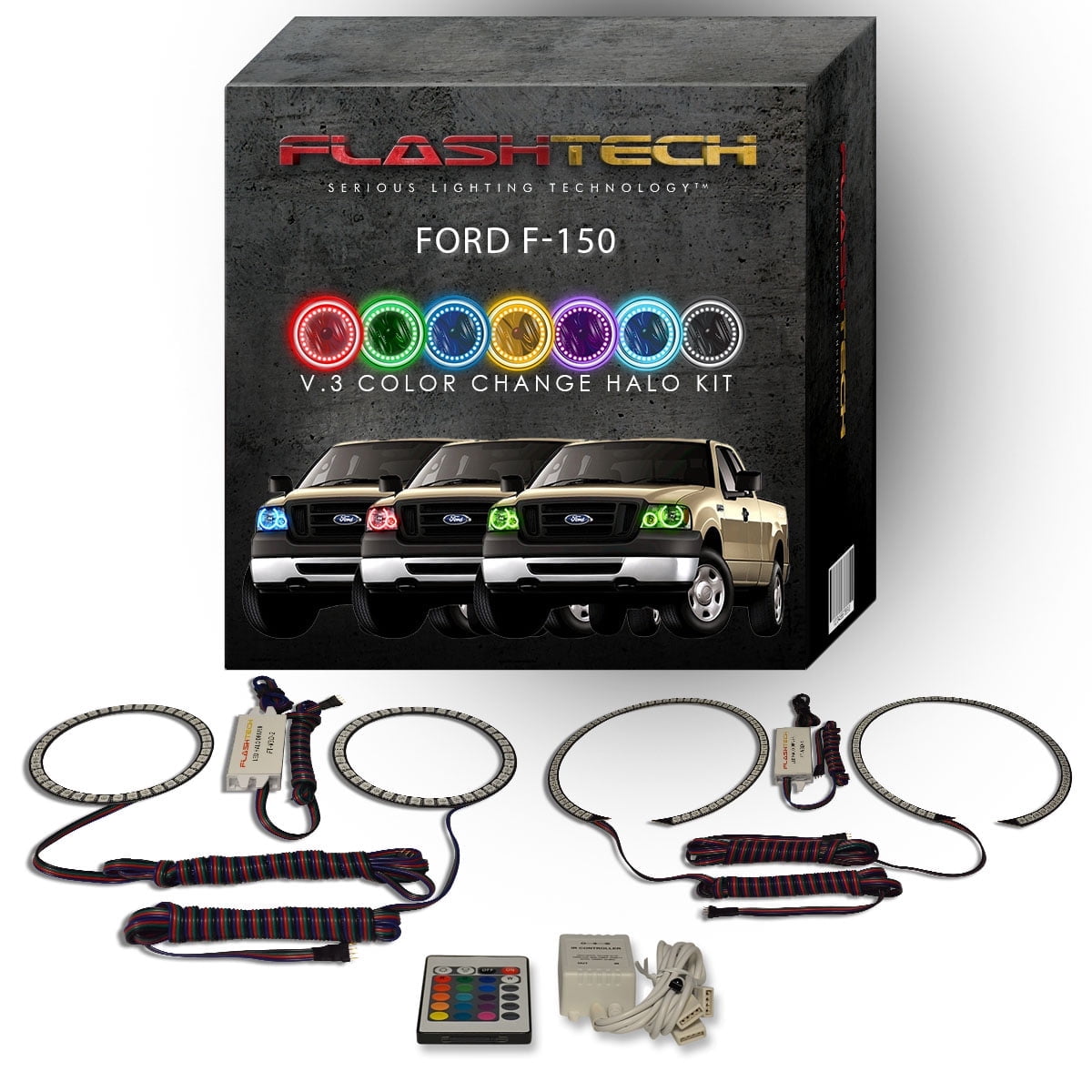 Flashtech RGB Angel Eye LED Halo kit with IR Remote for 2004-2008 Ford ...