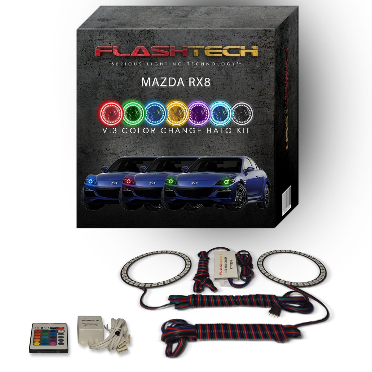 Flashtech RGB Angel Eye LED Halo kit with IR Remote for 2004-2008 Mazda ...