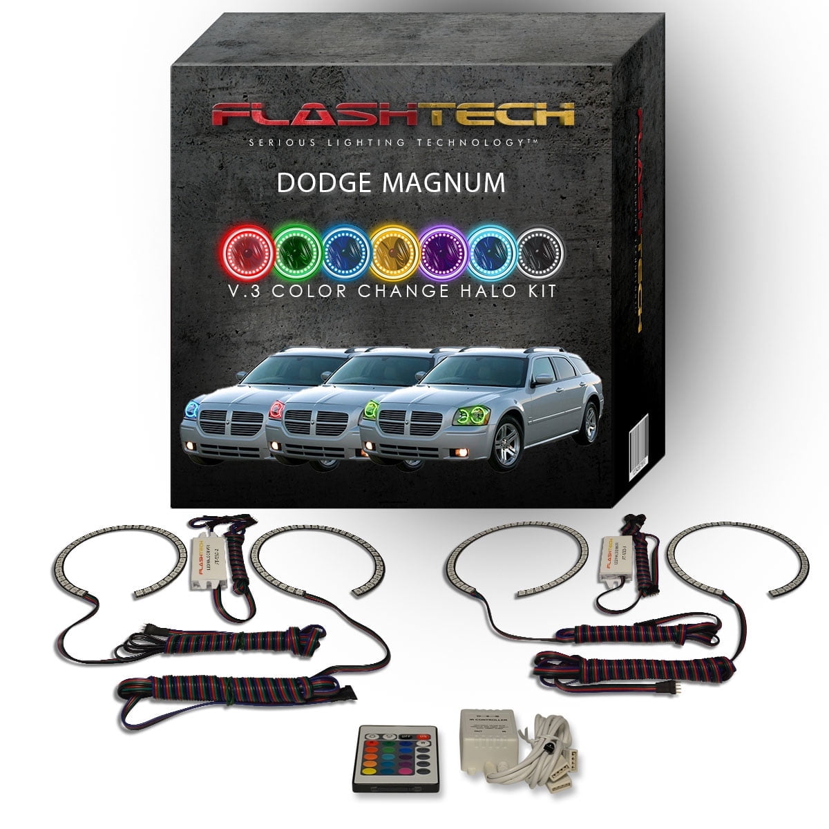 Flashtech RGB Angel Eye LED Halo kit with IR Remote for 2005-2007 Dodge ...