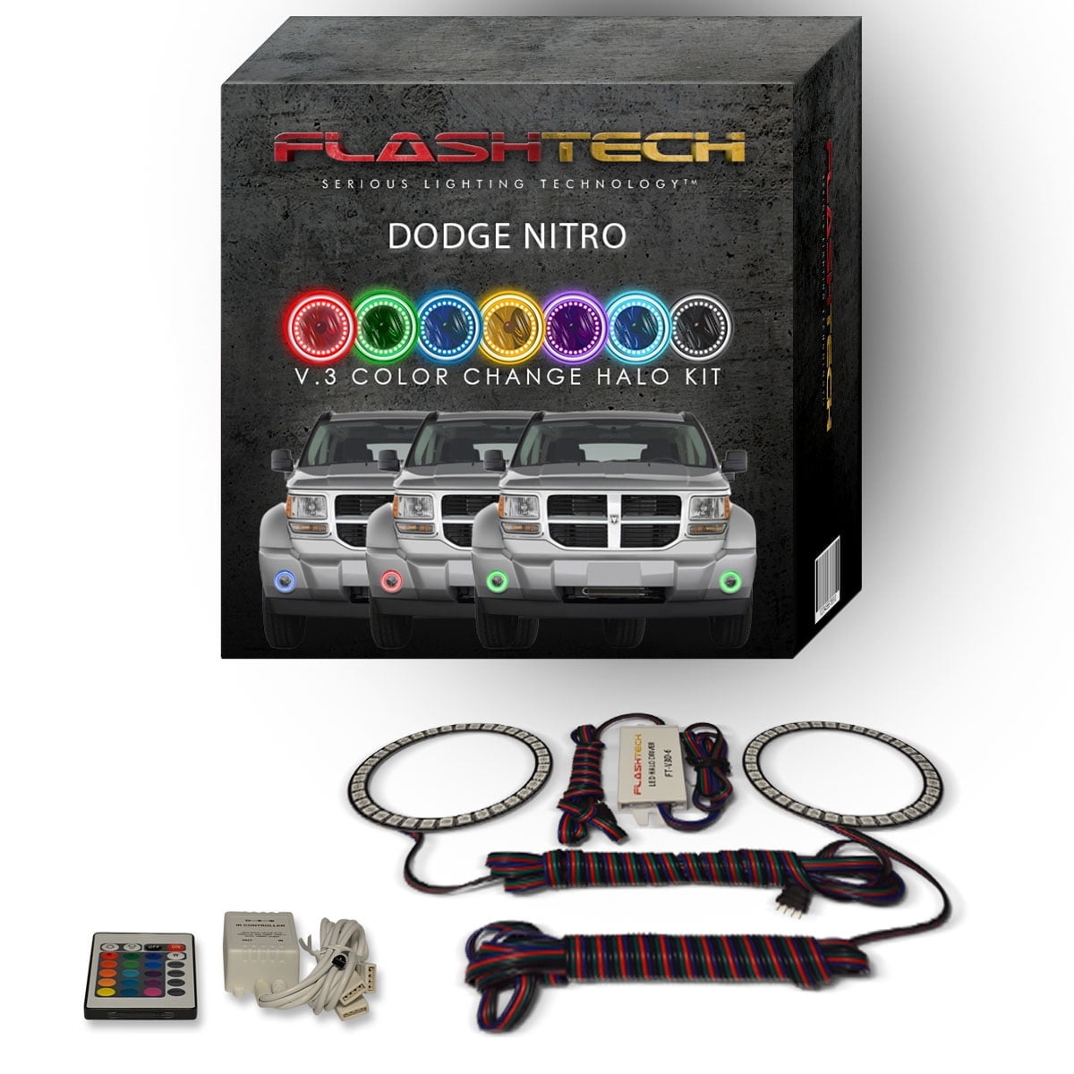 Flashtech RGB Angel Eye LED Halo kit with IR Remote for 2007-2012 Dodge ...
