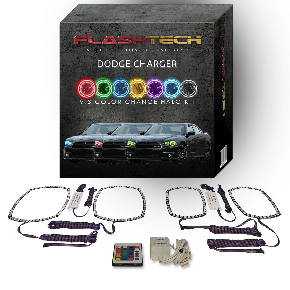 Flashtech RGB Angel Eye LED Halo kit with IR Remote for 2011-2014 Dodge ...