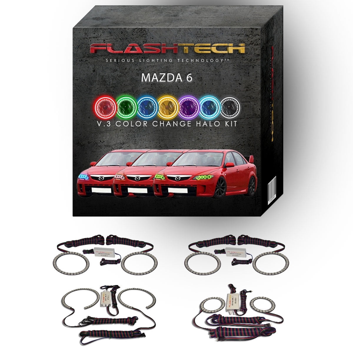 Flashtech RGB Angel Eye Multi Color Changing LED Halo kit for 2003-2008 ...