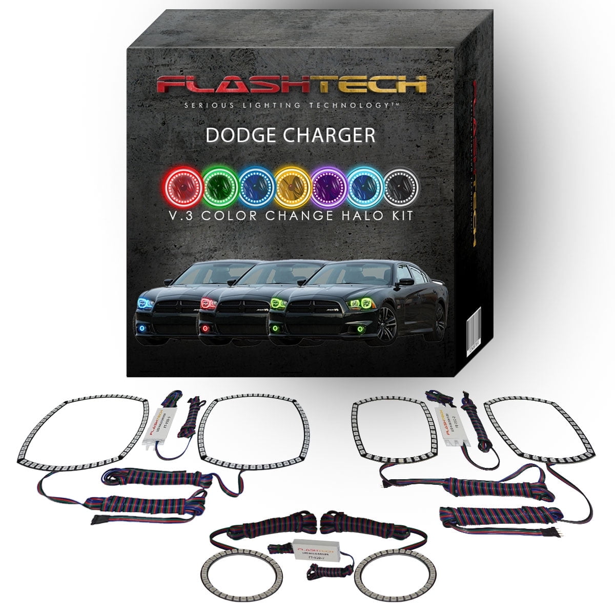 Flashtech RGB Color Changing LED Halo kit for 11-14 Dodge Charger ...