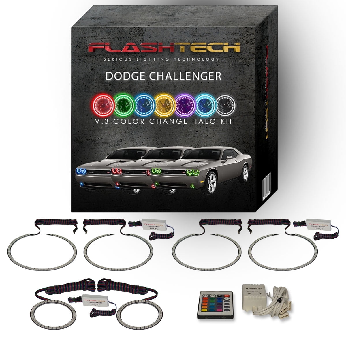 Flashtech RGB LED Halo kit & IR Remote for 08-13 Dodge Challenger ...