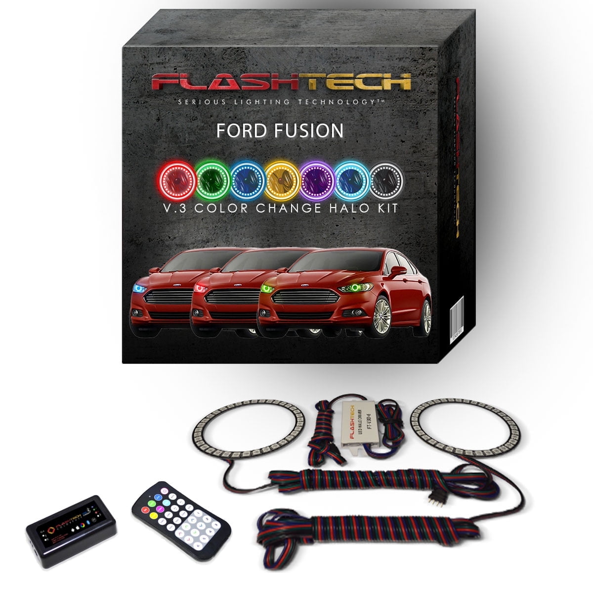 Flashtech RGB Multi Color Bluetooth LED Halo Ring kit for 2013-2016 Ford Fusion Headlights ...