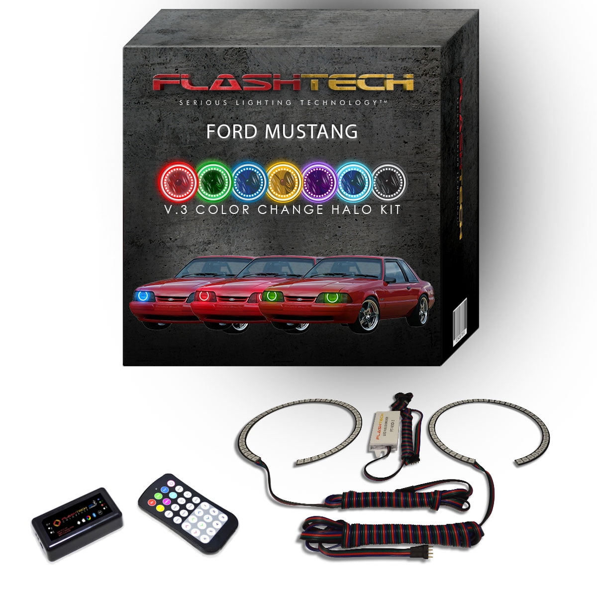 Flashtech RGB Multi Color Bluetooth LED Halo kit for 1987-1993 Ford ...