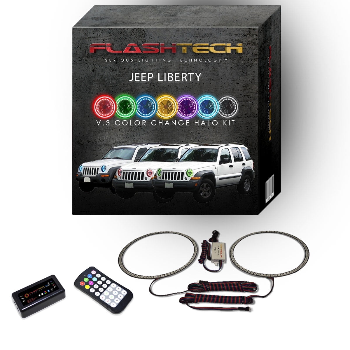 Flashtech RGB Multi Color Bluetooth LED Halo kit for 2002-2007 Jeep Liberty Headlights - Walmart.com