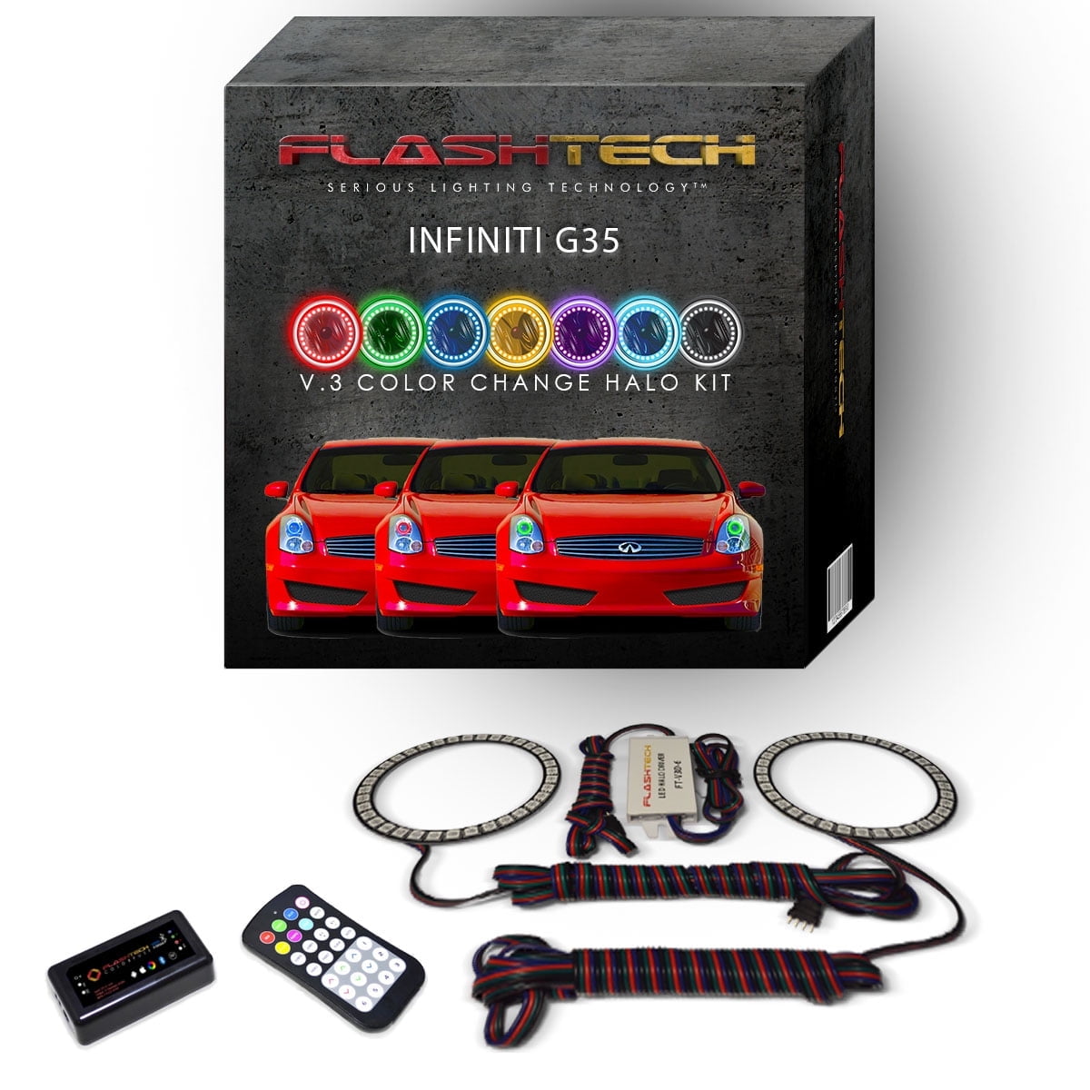 Flashtech RGB Multi Color Bluetooth LED Halo kit for 2006-2008 Infiniti ...