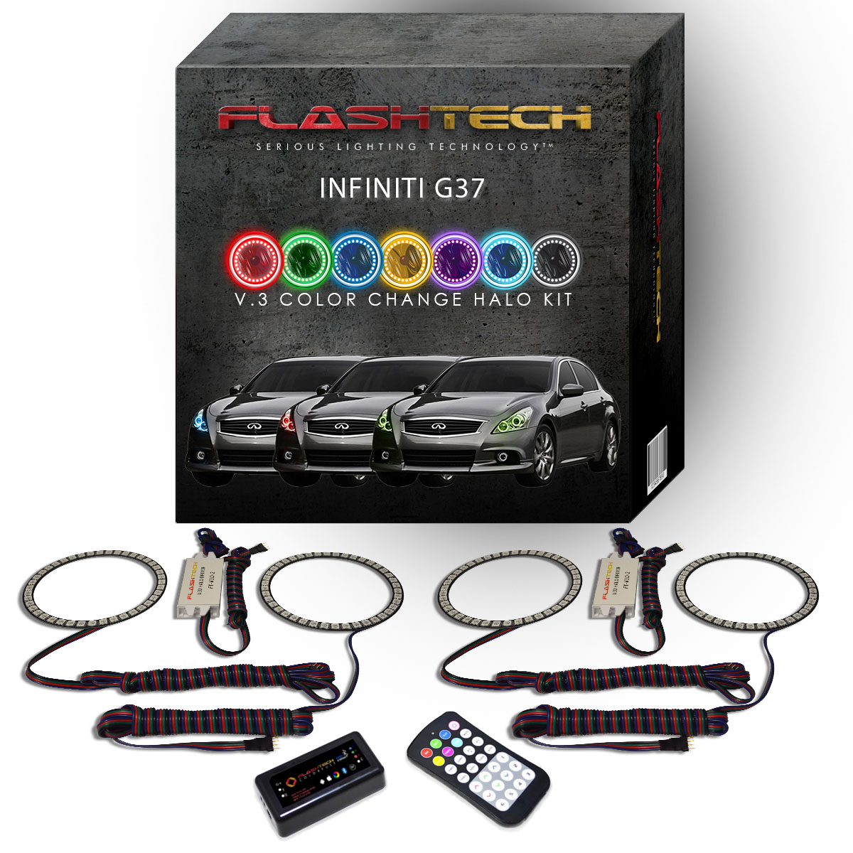 Flashtech RGB Multi Color Bluetooth LED Halo kit for 2010-2013 Infiniti G37 Headlights - Walmart.com