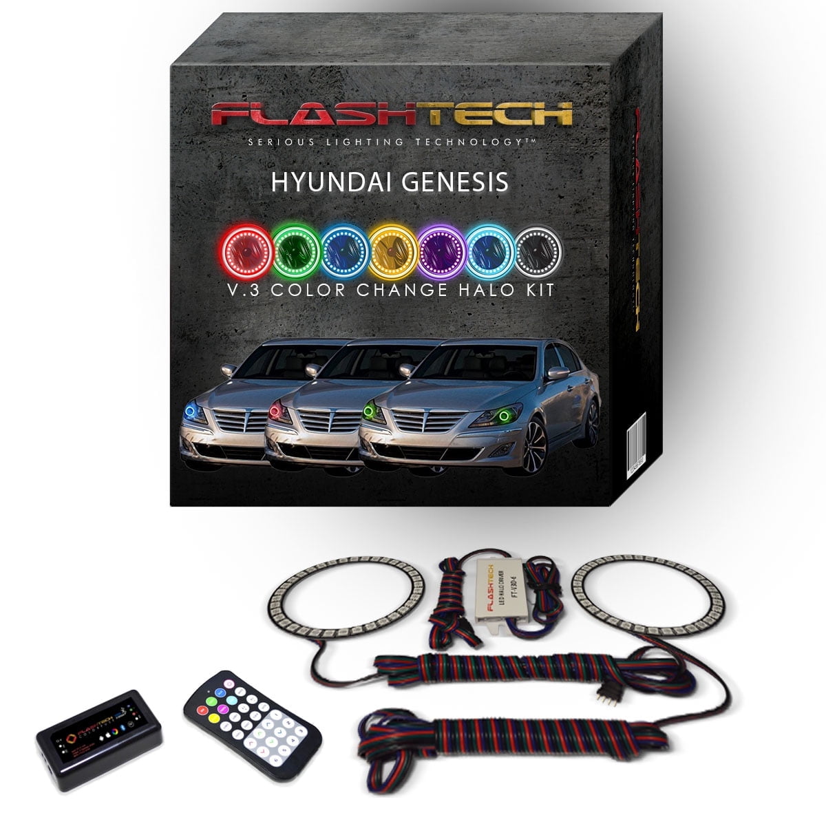 Flashtech RGB Multi Color Bluetooth LED Halo kit for 2012-2014 Hyundai ...