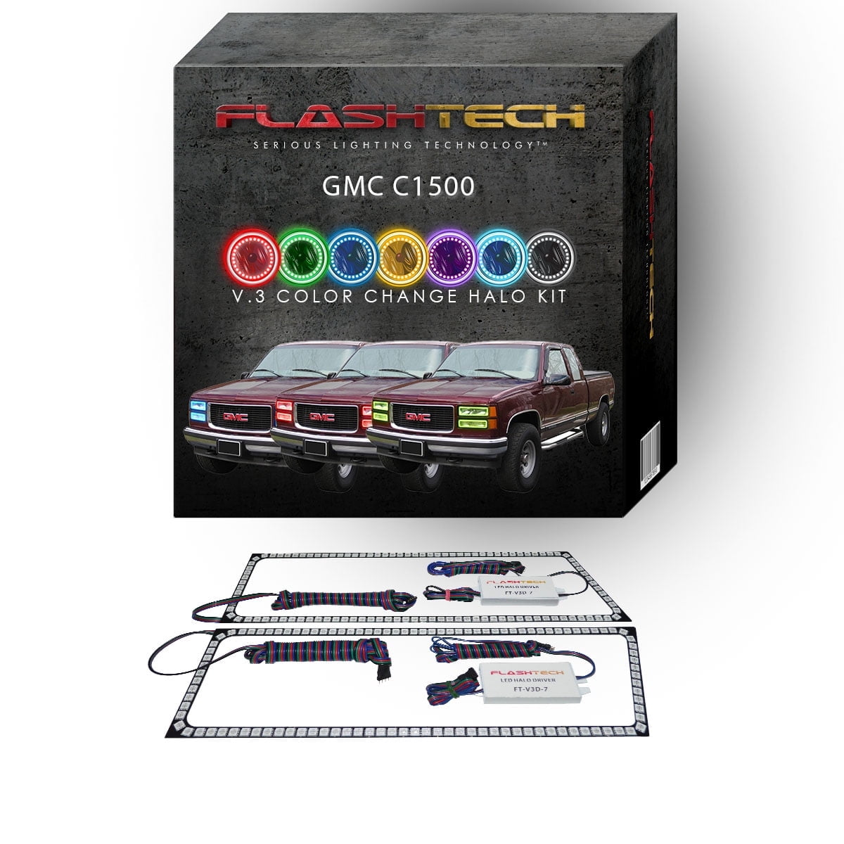 Flashtech RGB Multi Color Changing LED Halo Ring kit for 1988-1998 GMC ...