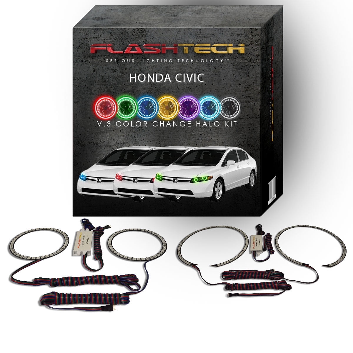 Flashtech RGB Multi Color Changing LED Halo Ring kit for 2006-2008 ...