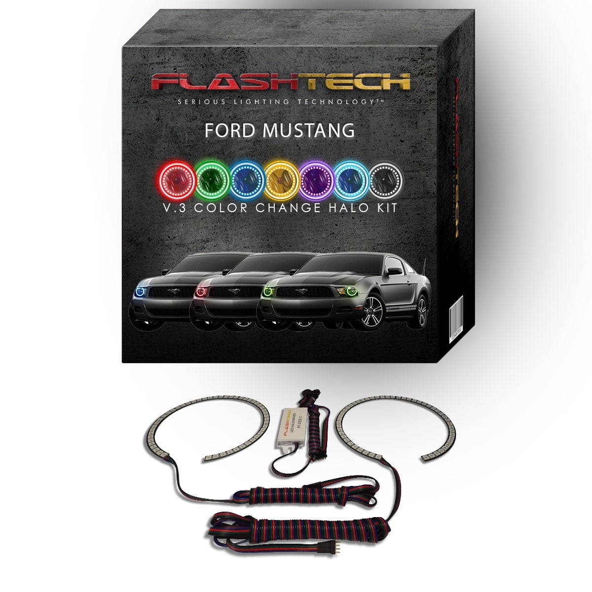 Flashtech RGB Multi Color Changing LED Halo Ring kit for 2010-2013 Ford Mustang Headlights ...