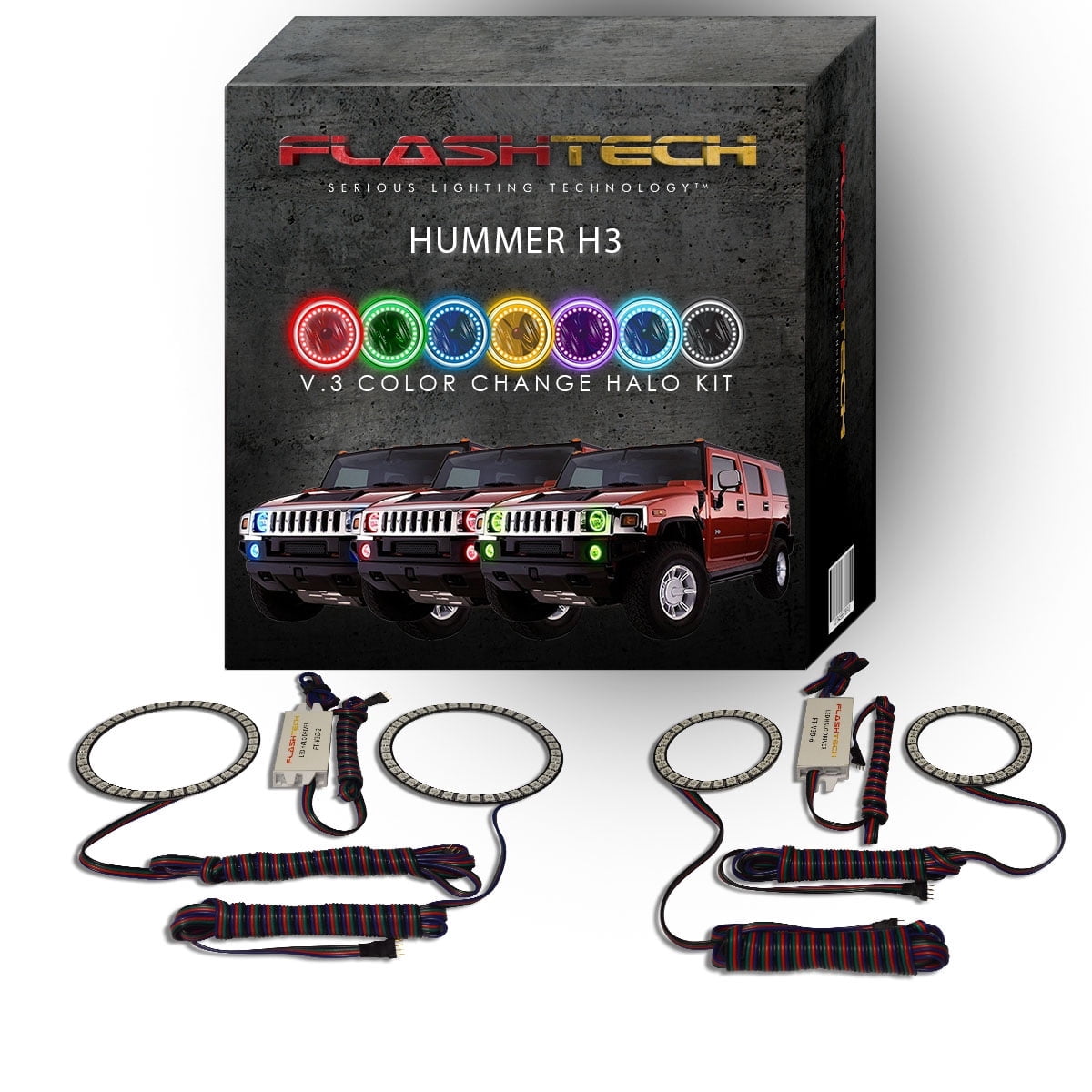 Flashtech RGB Multi Color Changing LED Halo kit for 06-10 Hummer H3 ...