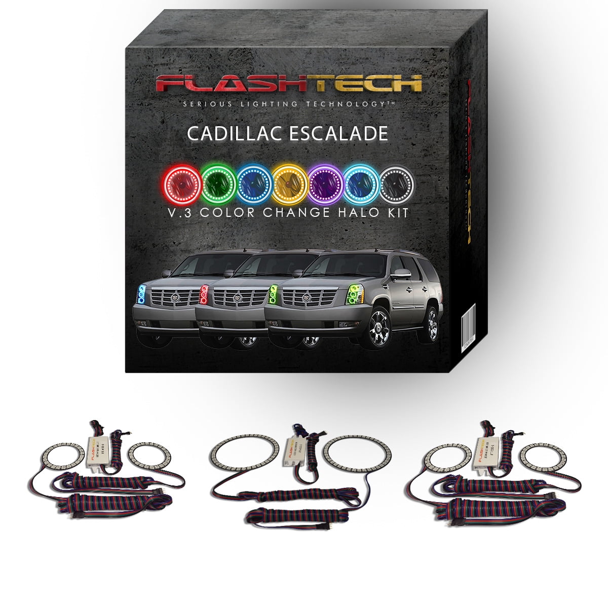 Flashtech RGB Multi Color Changing LED Halo kit for 2007-2014 Cadillac ...
