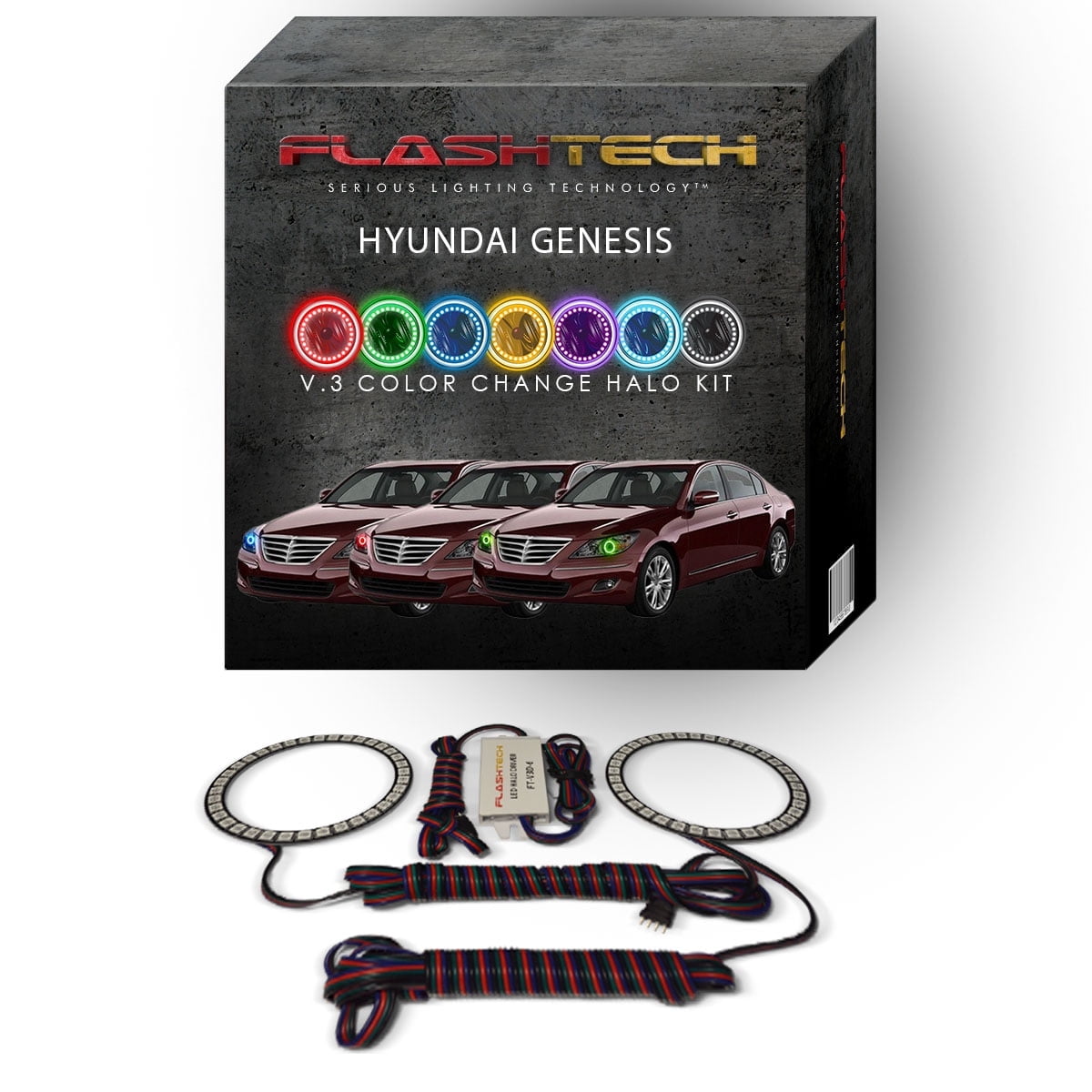 Flashtech RGB Multi Color Changing LED Halo kit for 2009-2011 Hyundai ...