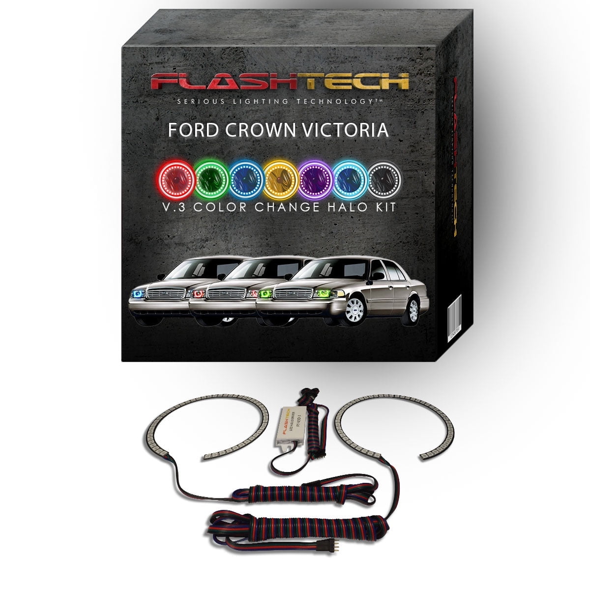 Flashtech RGB Multi Color Changing LED Halo kit for 98-11 Ford Crown ...