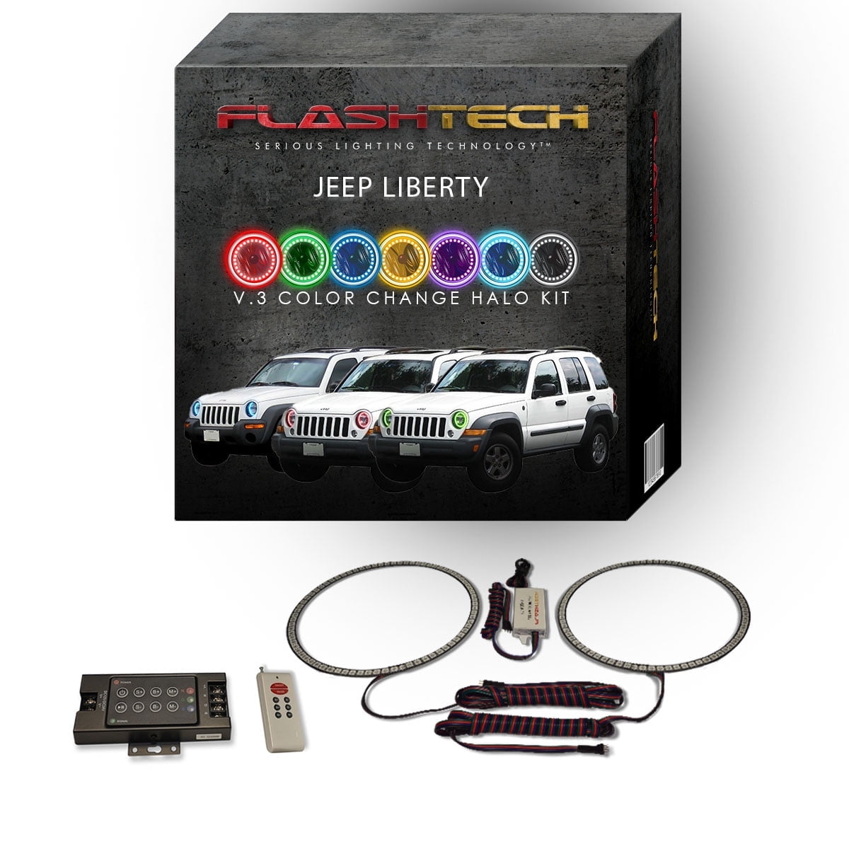 Flashtech RGB Multi Color LED Halo kit with RF Remote for 02-07 Jeep ...