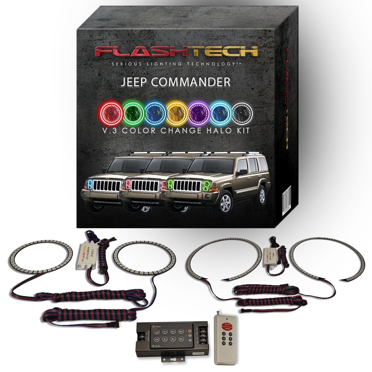 Flashtech RGB Multi Color LED Halo kit with RF Remote for 06-10 Jeep ...