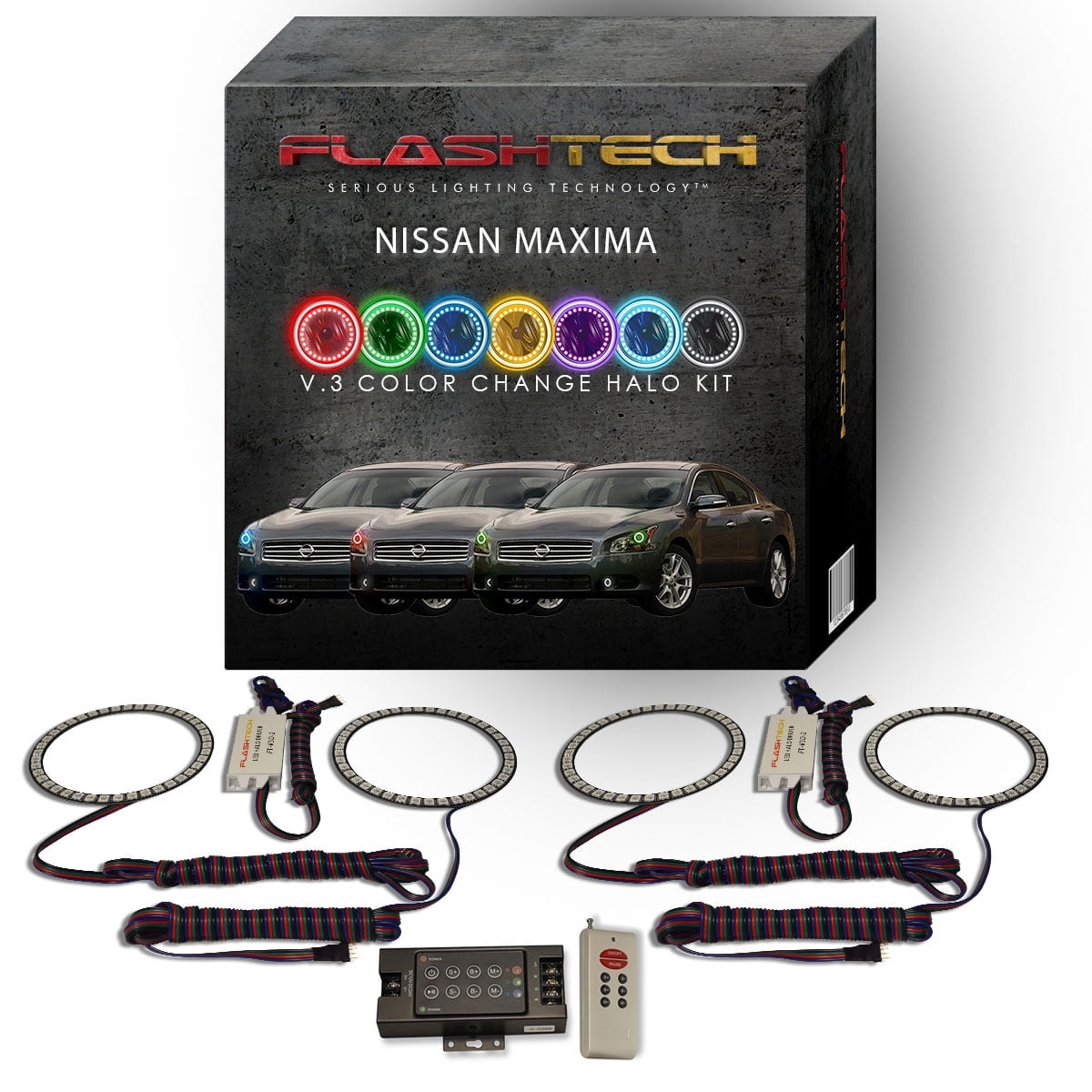 Flashtech RGB Multi Color LED Halo kit with RF Remote for 09-14 Nissan ...