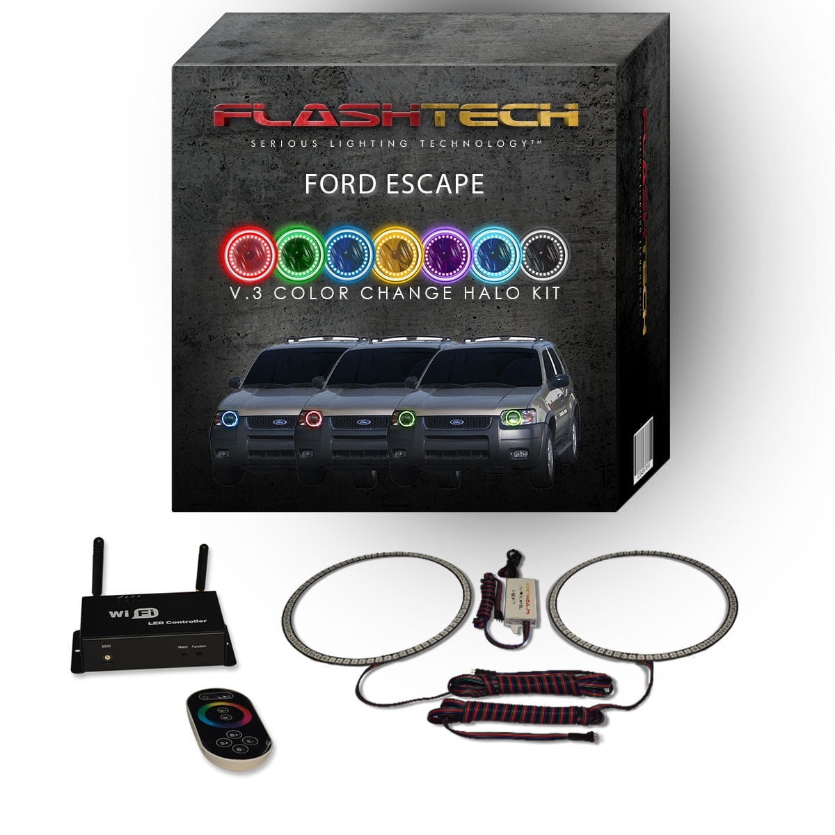 Flashtech RGB Multi Color LED Halo kit with Wifi App for 2001-2004 Ford ...