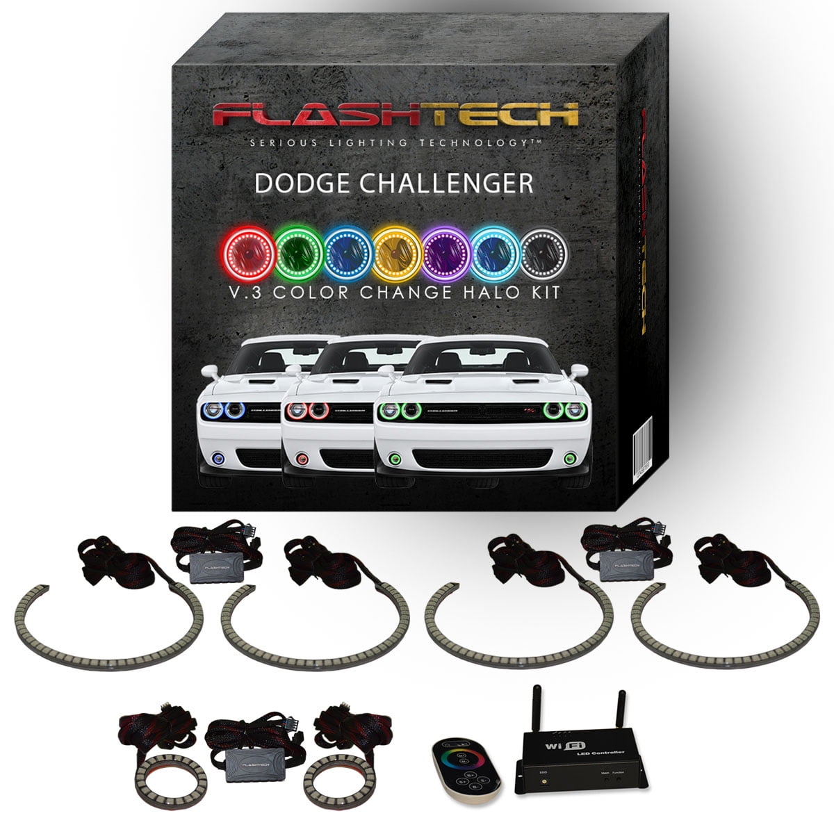 Flashtech RGB Surface Mount Halo kit w/ Wifi for 15-23 Dodge Challenger ...