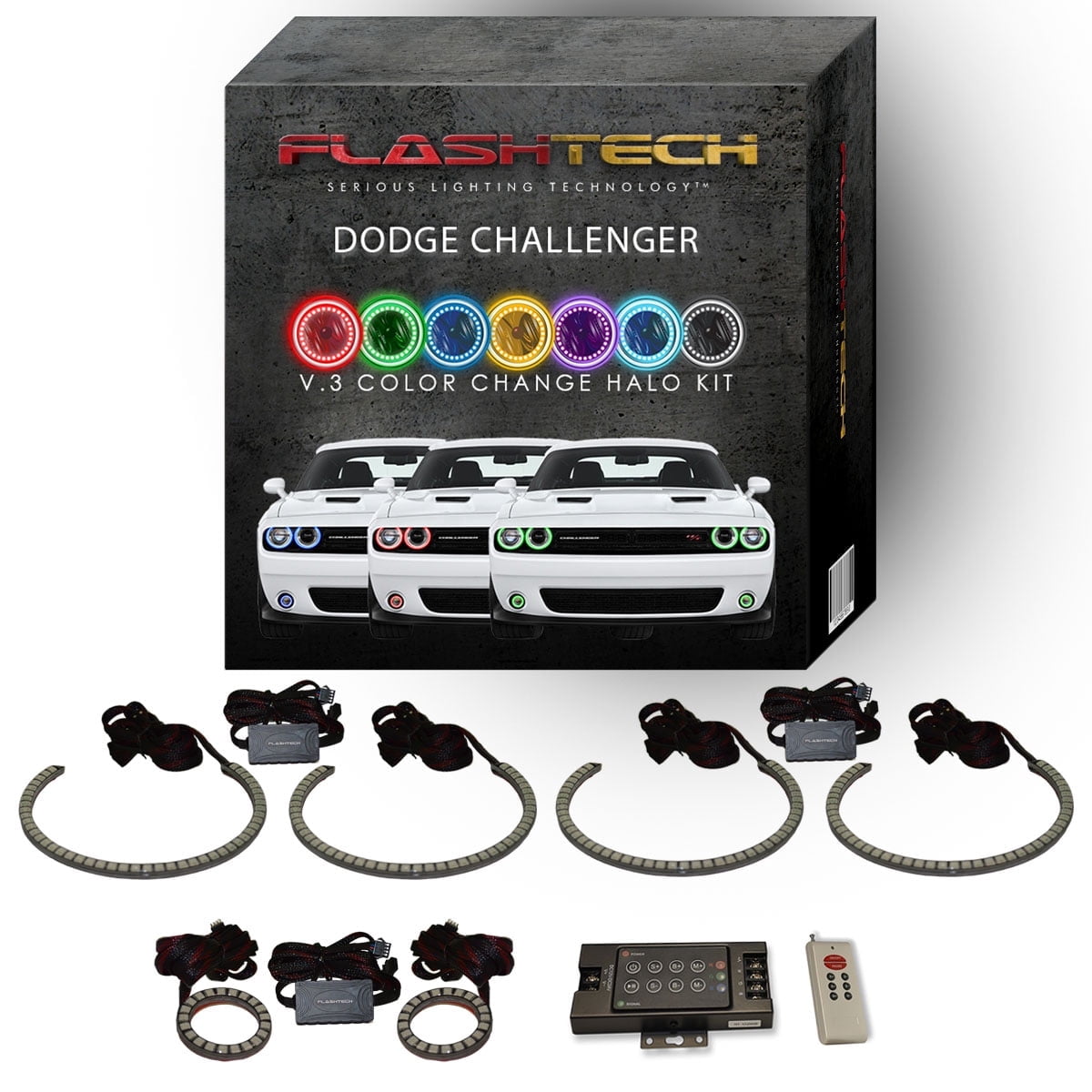 Flashtech RGB Waterproof Halo kit w/ RF for 15-23 Dodge Challenger ...