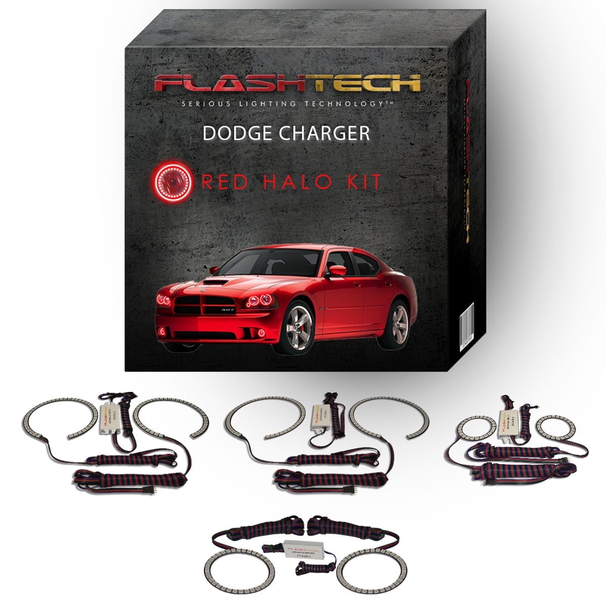 Flashtech Red Angel Eye LED Halo kit for 2005-2010 Dodge Charger ...