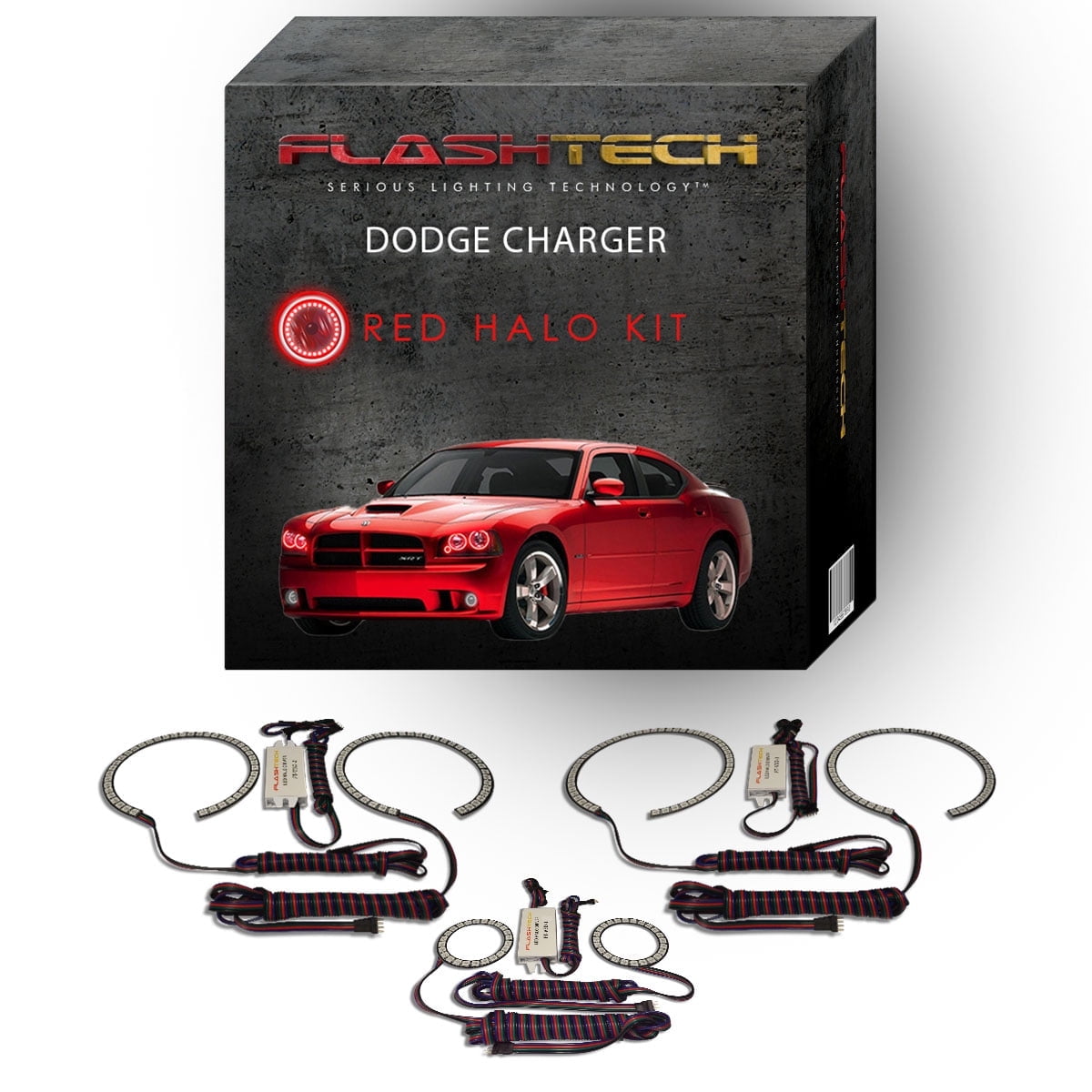 Flashtech Red Angel Eye LED Headlight Halo Ring kit for 2005-2010 Dodge ...