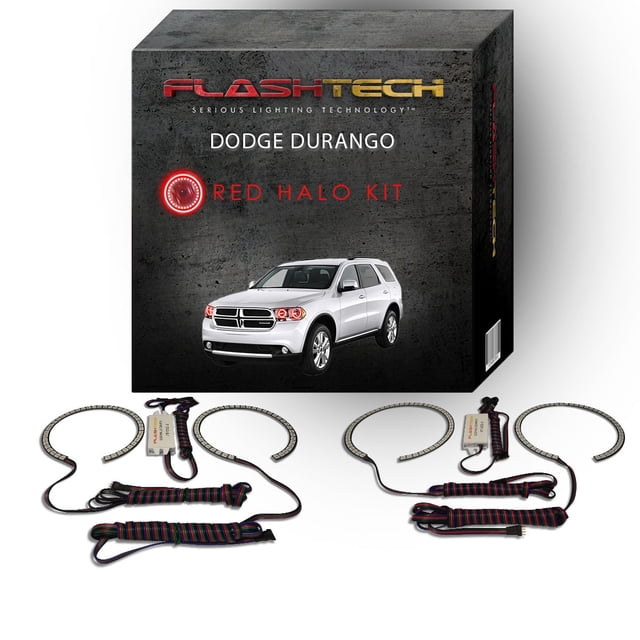 Flashtech Red Angel Eye LED Headlight Halo Ring kit for 2011-2013 Dodge ...