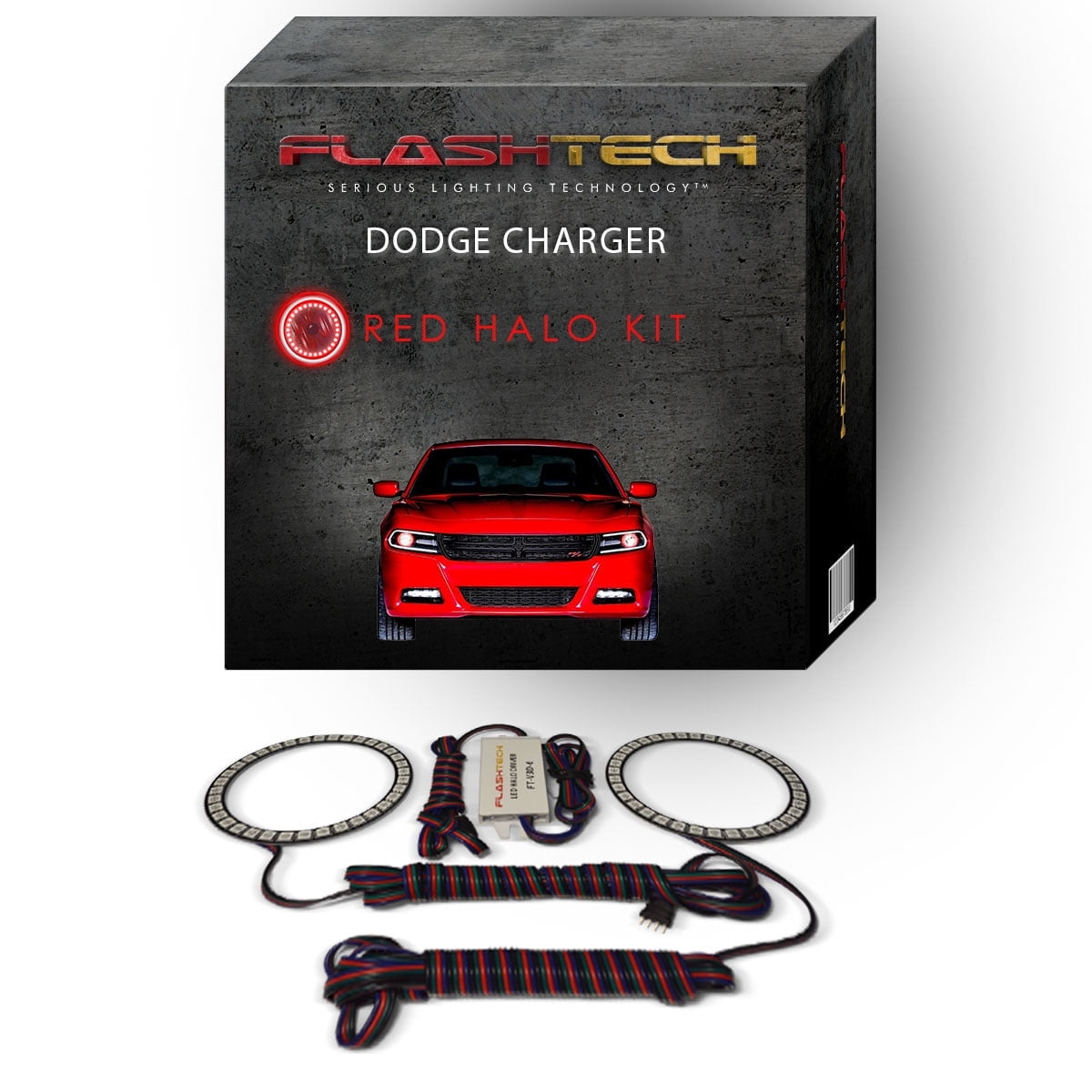 Flashtech Red Angel Eye LED Headlight Halo Ring kit for 2015-2020 Dodge ...