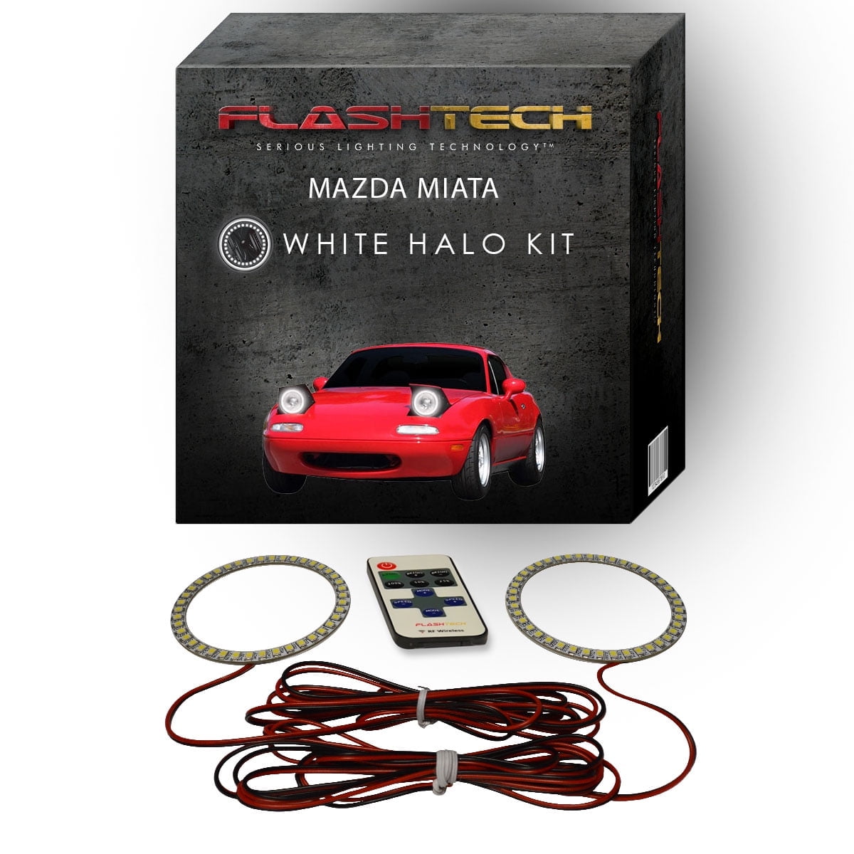 Flashtech White Angel Eye LED Halo kit & RF Remote for 1990-1997 Mazda ...