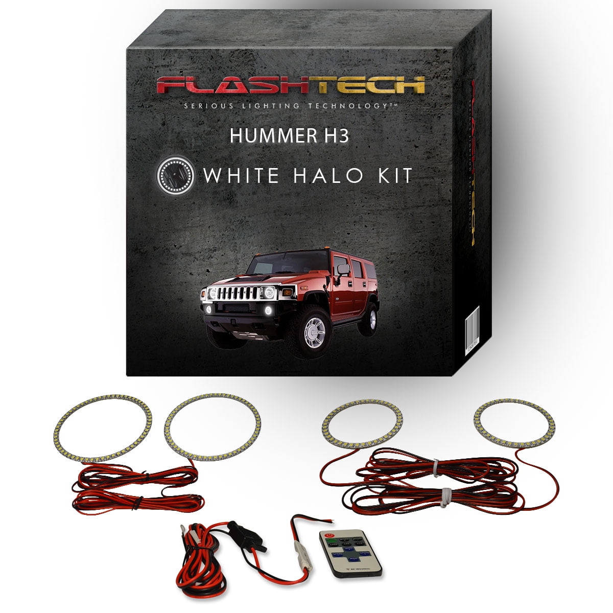 Flashtech White Angel Eye LED Halo kit & Remote for 06-10 Hummer H3 ...