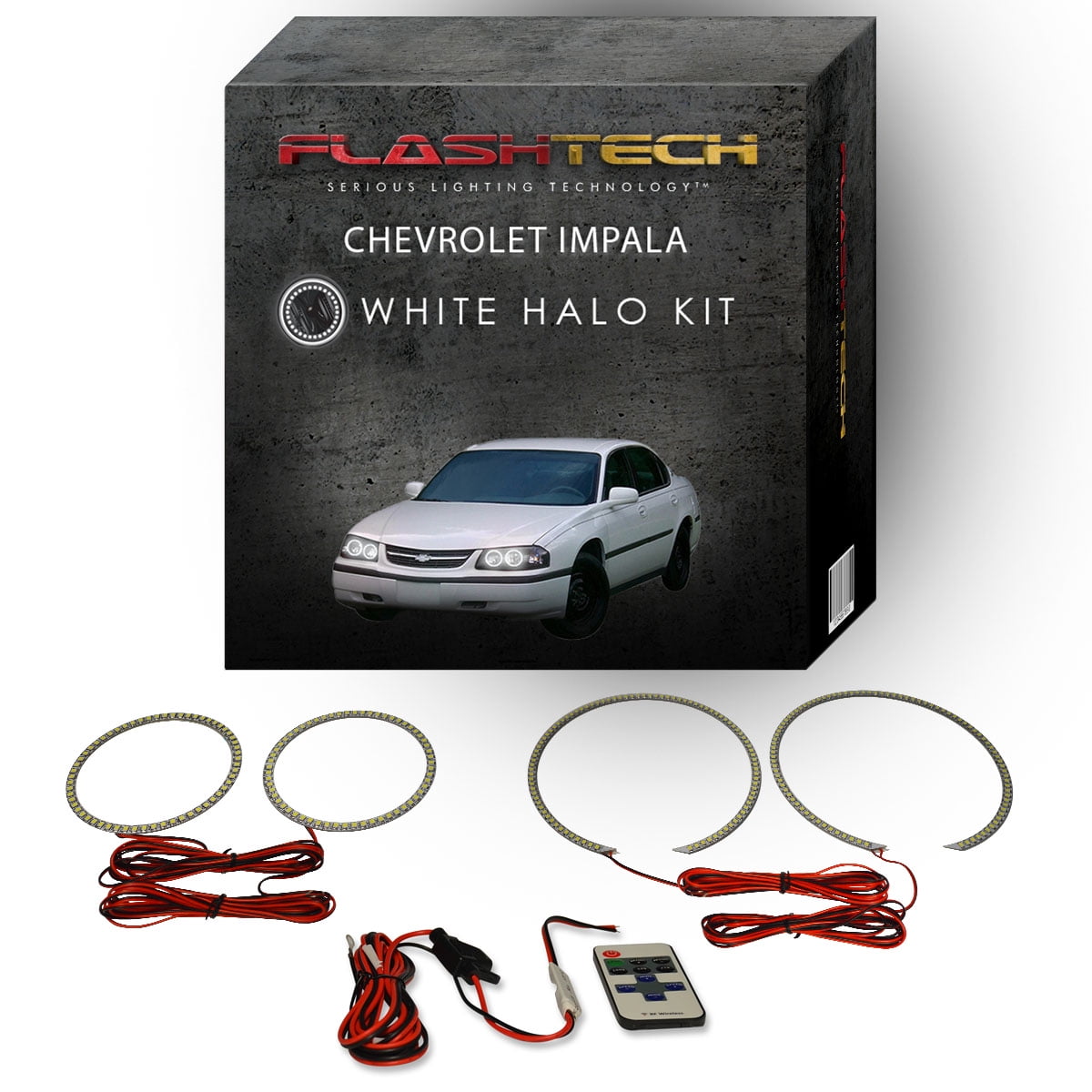 Flashtech White Angel Eye LED Halo kit & RF Remote for 2000-2005 Chevy Impala Headlights ...